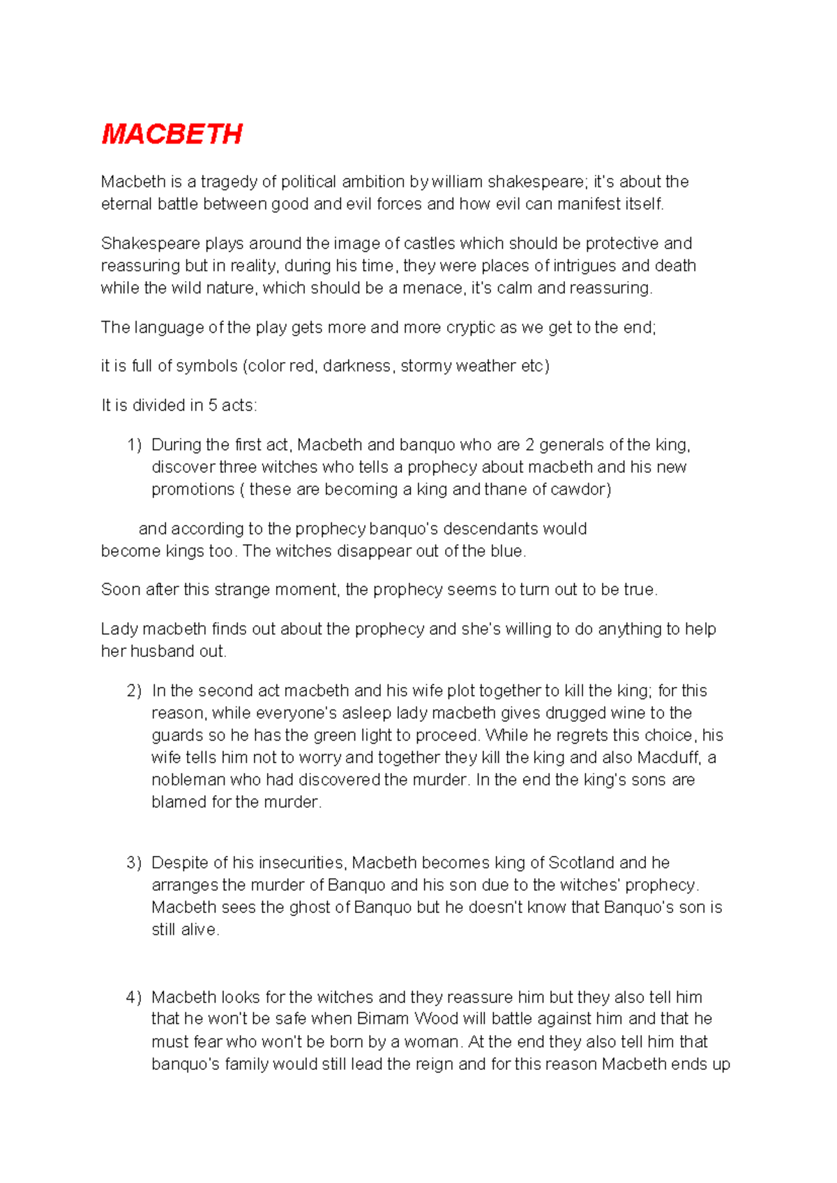 Macbeth DOC - riassunto dettagliato - MACBETH Macbeth is a tragedy of political ambition by ...