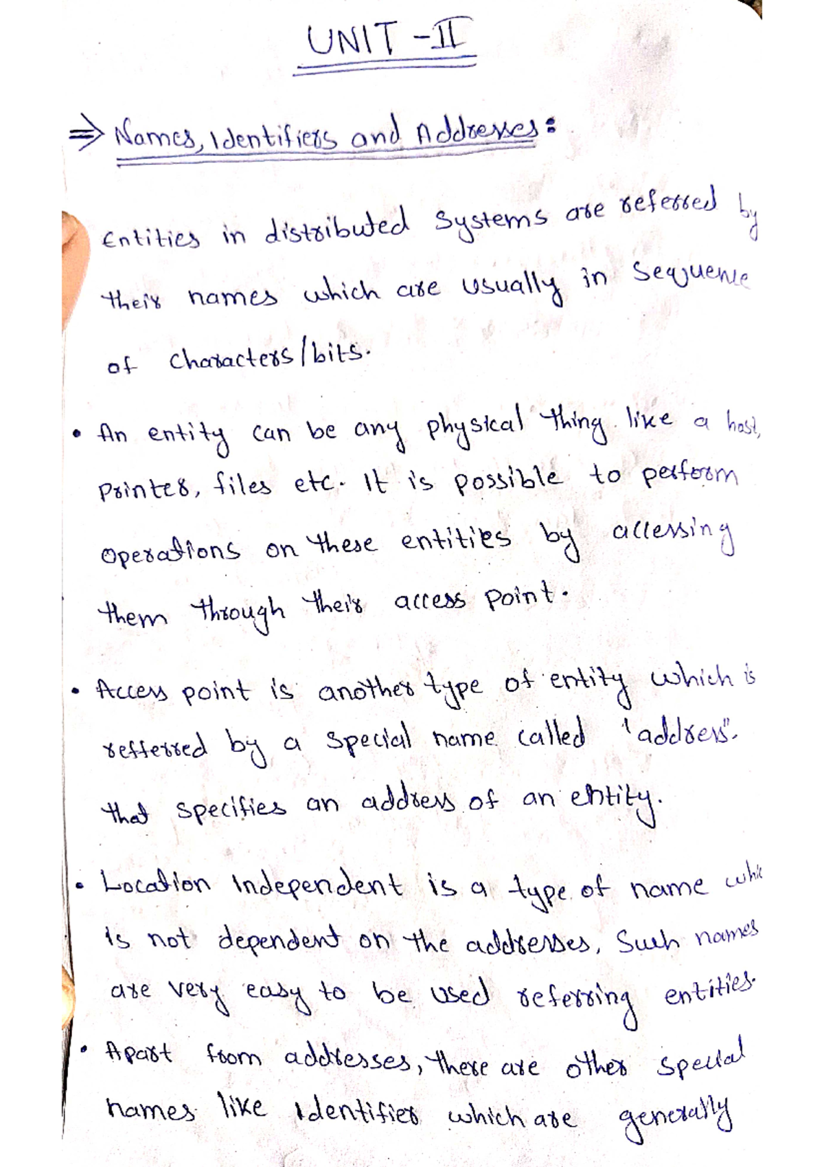 Ds Unit 2 Unit Names Identifiers And Addresses Entities In Distributed Systems Are Referred