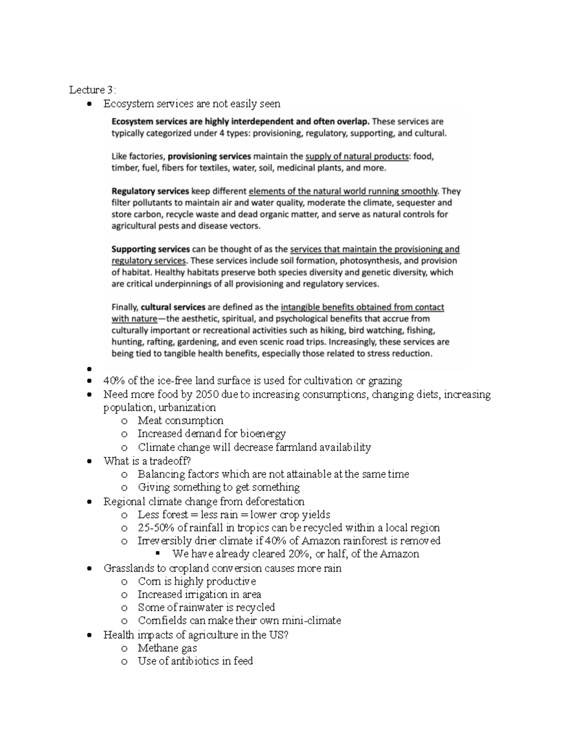 Geog 309 Lecture 3 - Lecture 3: - Ecosystem services are not easily ...