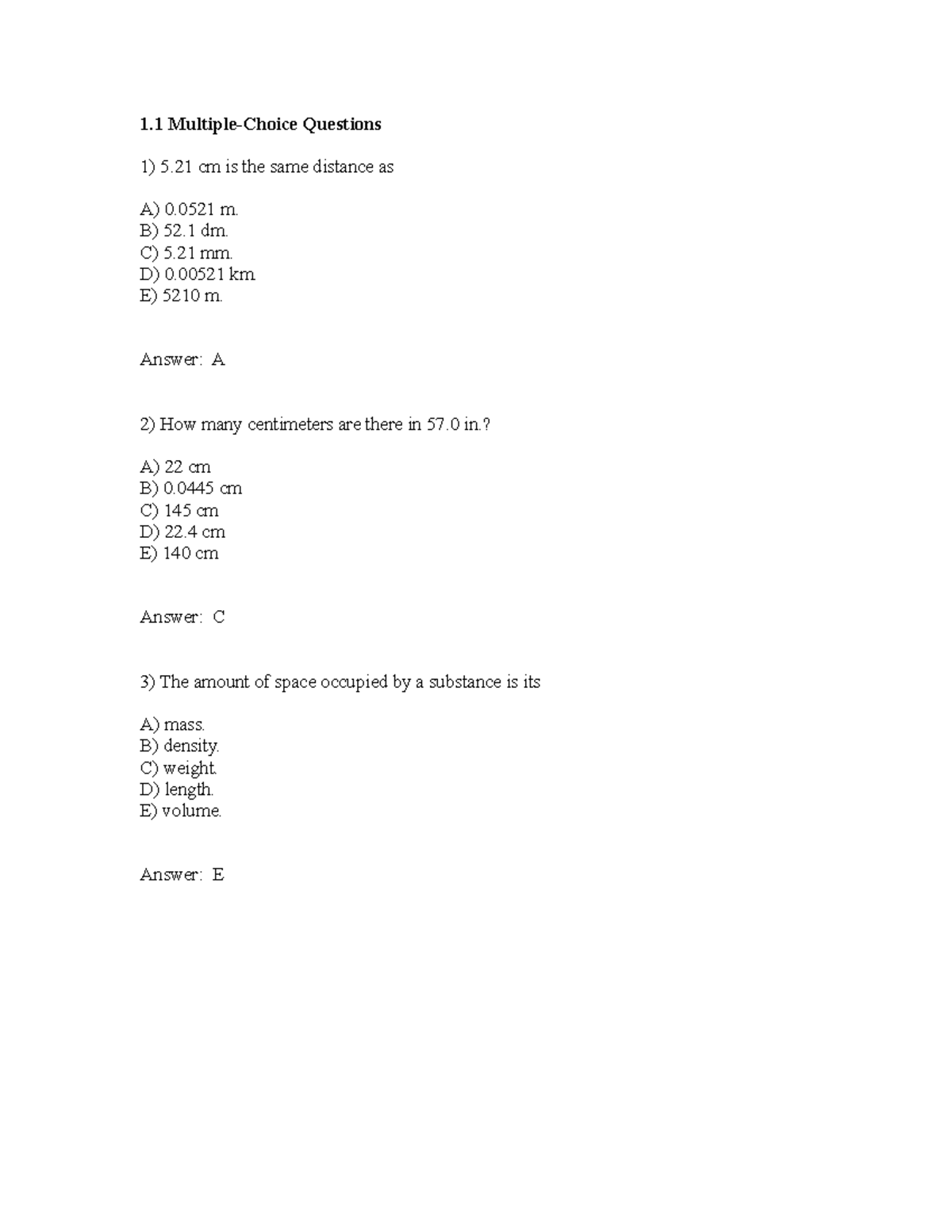 PRactice ques - 1 Multiple-Choice Questions 5 cm is the same distance ...