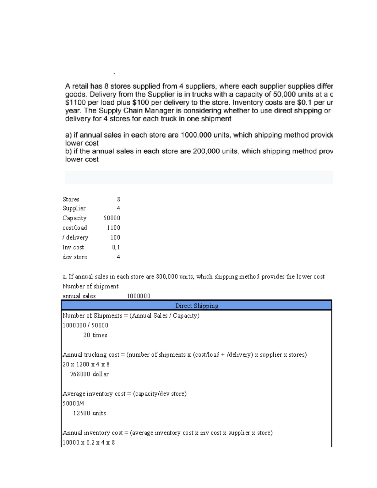 SCM Final Test - Stores 8 Supplier 4 Capacity 50000 cost/load 1100 ...