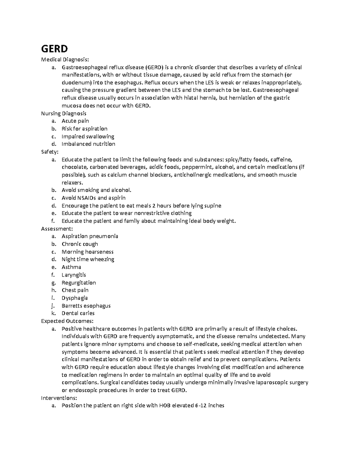 GERD - concept map - GERD Medical Diagnosis: a. Gastroesophageal reflux ...