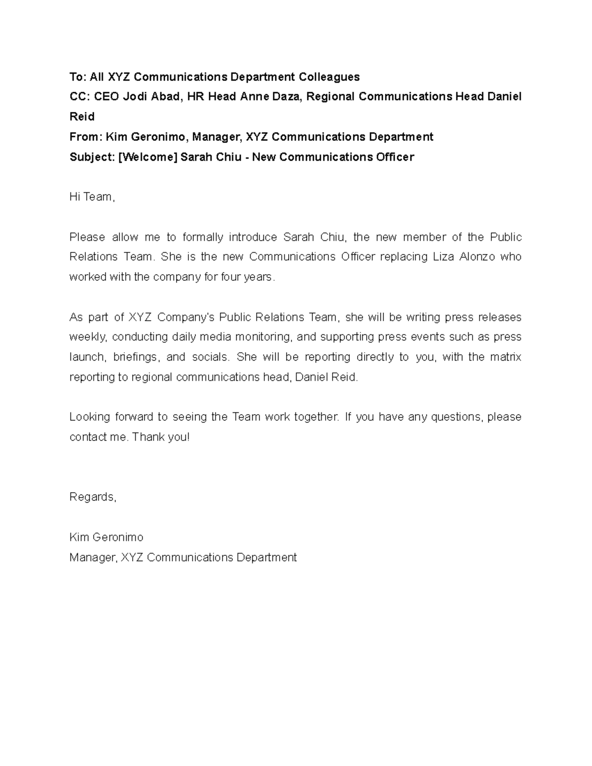 Writing Memo - How to write a Memo - To: All XYZ Communications ...