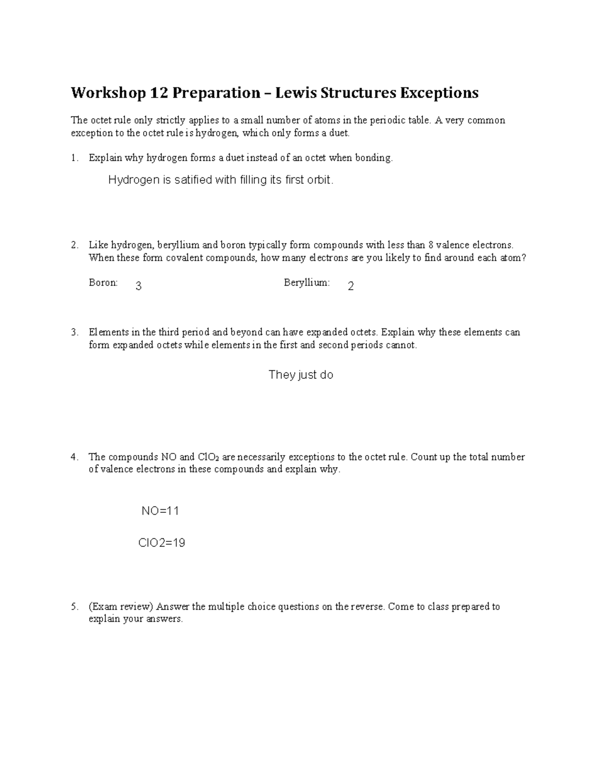 Workshop 12 Preparation Lewis Structures Exceptions and exam review ...
