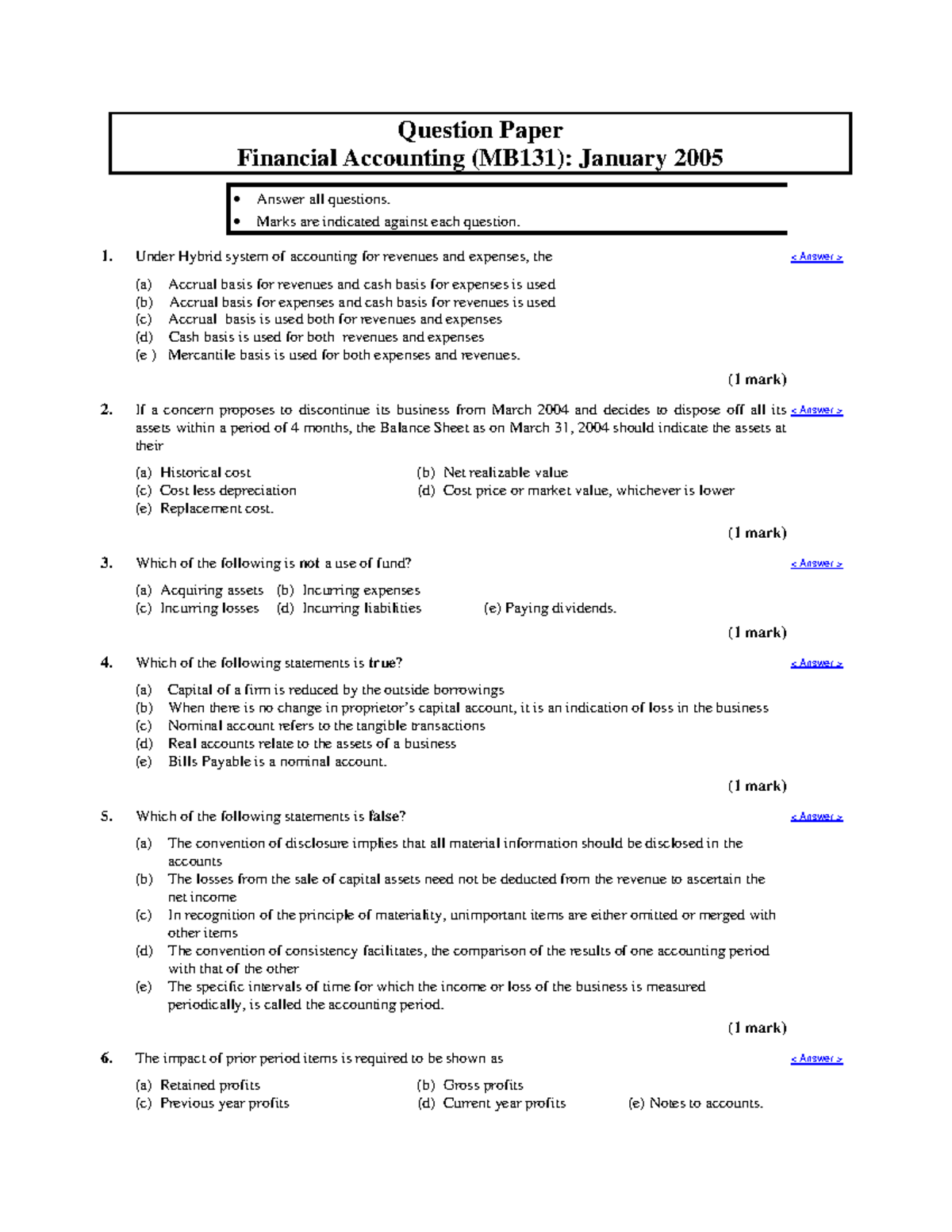 Fa jan 2005 - For uploading purposes only - Question Paper Financial ...