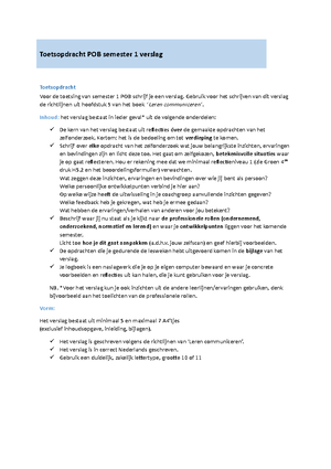 Voorbereiding les 1 + zelfscan - Voorbereiding POB les 1. In jaar 1 heb je tijdens POB het ...