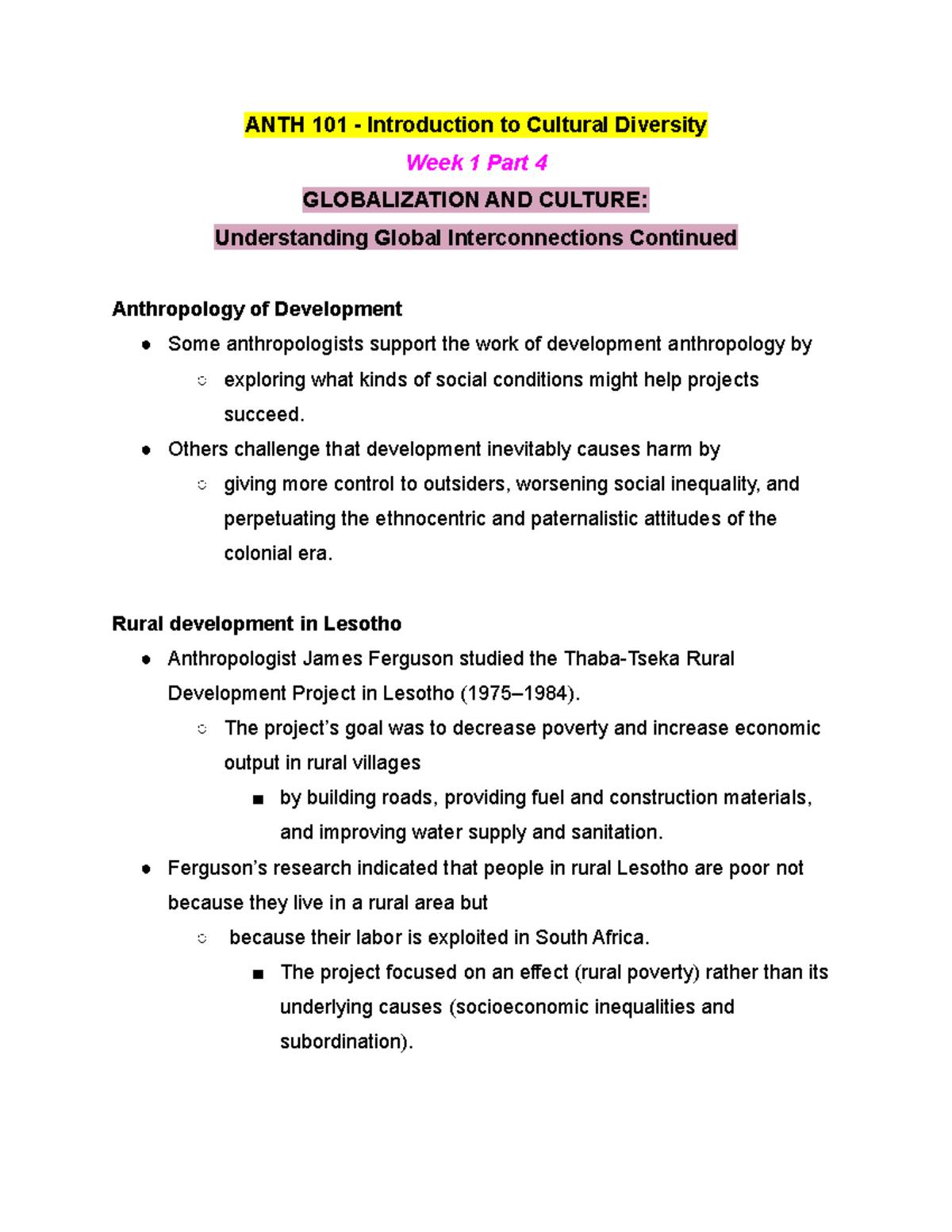 Anth 101 Lecture Notes Week 1 Part 4 Fall 2019 Anth 101 Introduction To Cultural Diversity