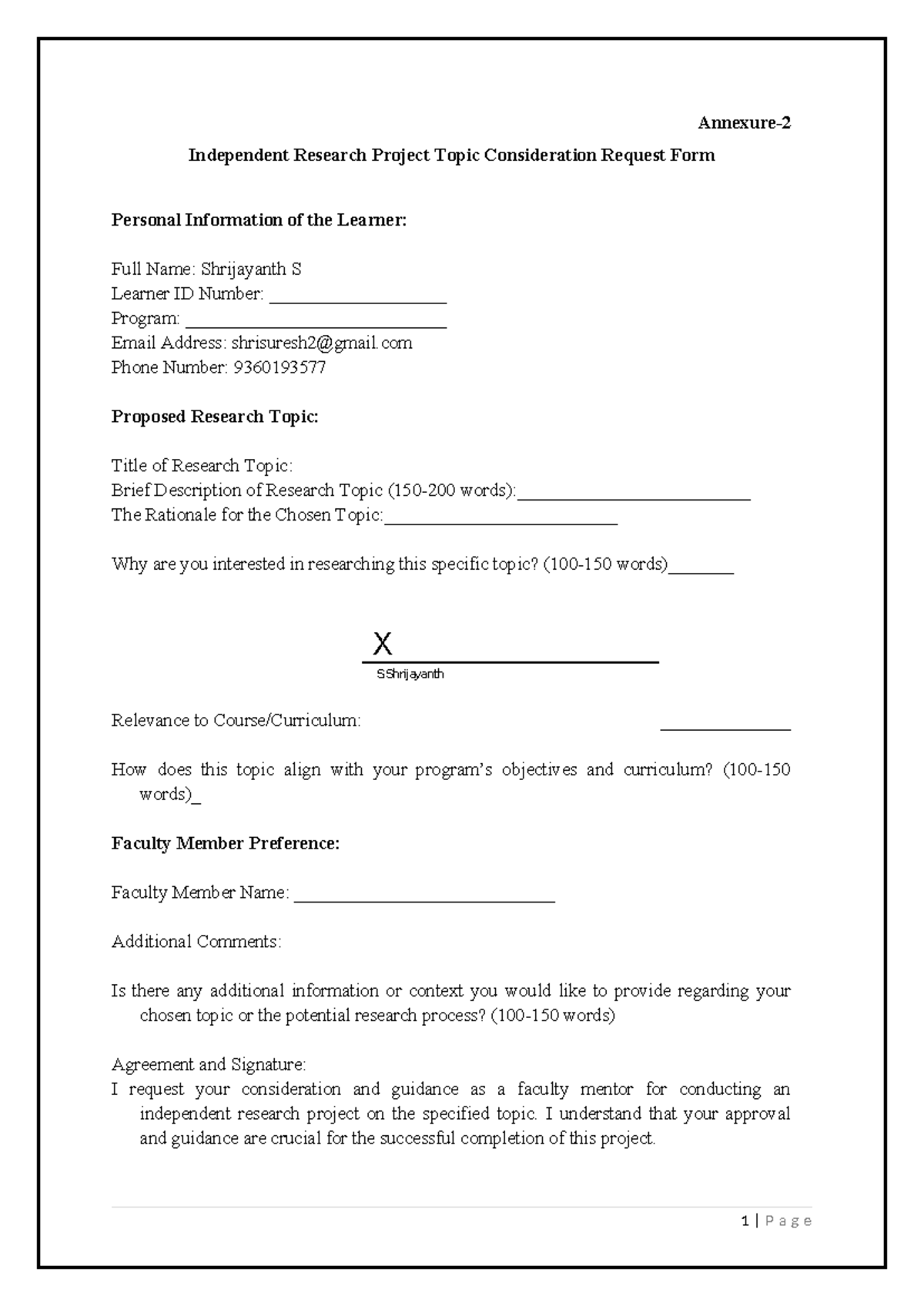 4. IRP Topic Selection Form - Annexure- Independent Research Project ...