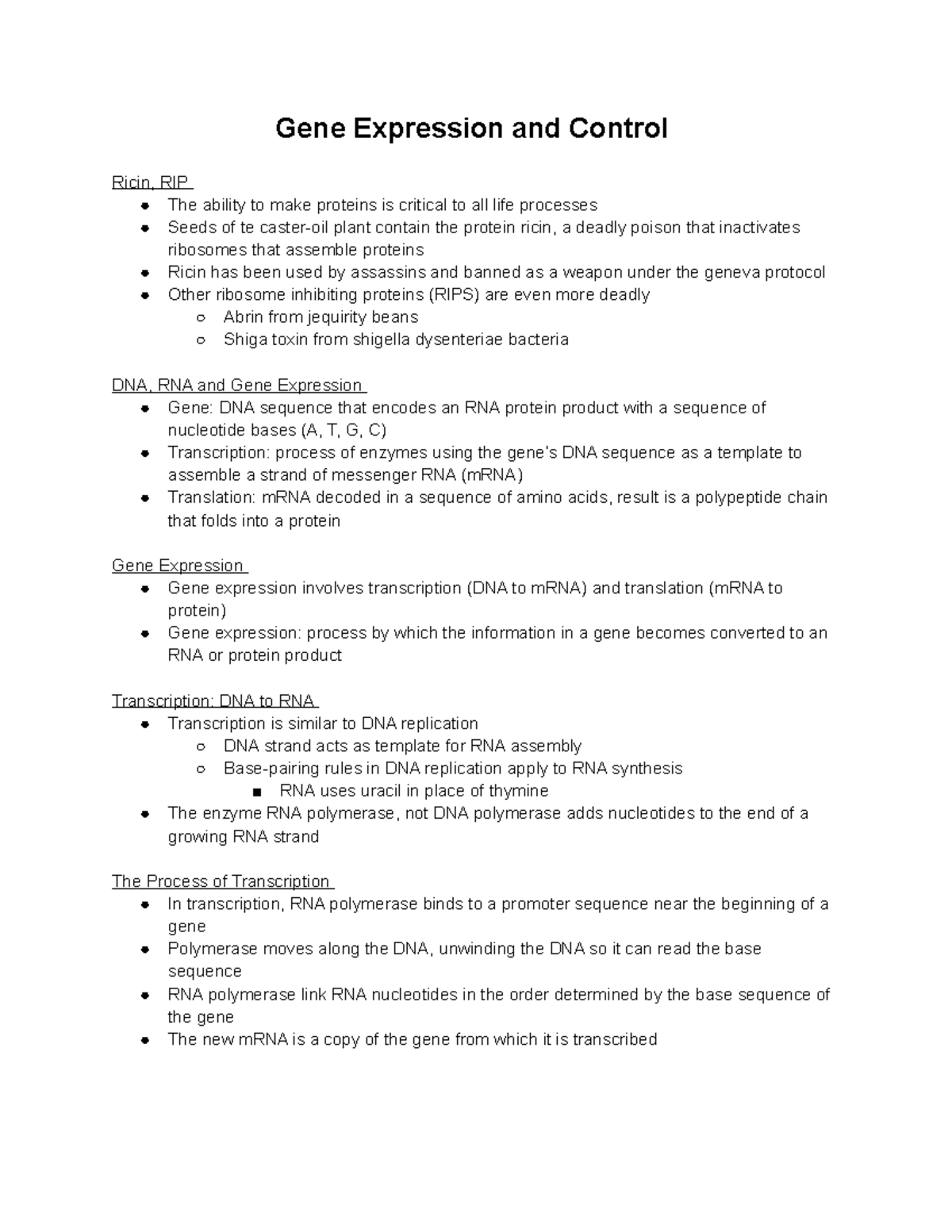 Chapter 8 - Gene Expression and Control Ricin, RIP The ability to make ...