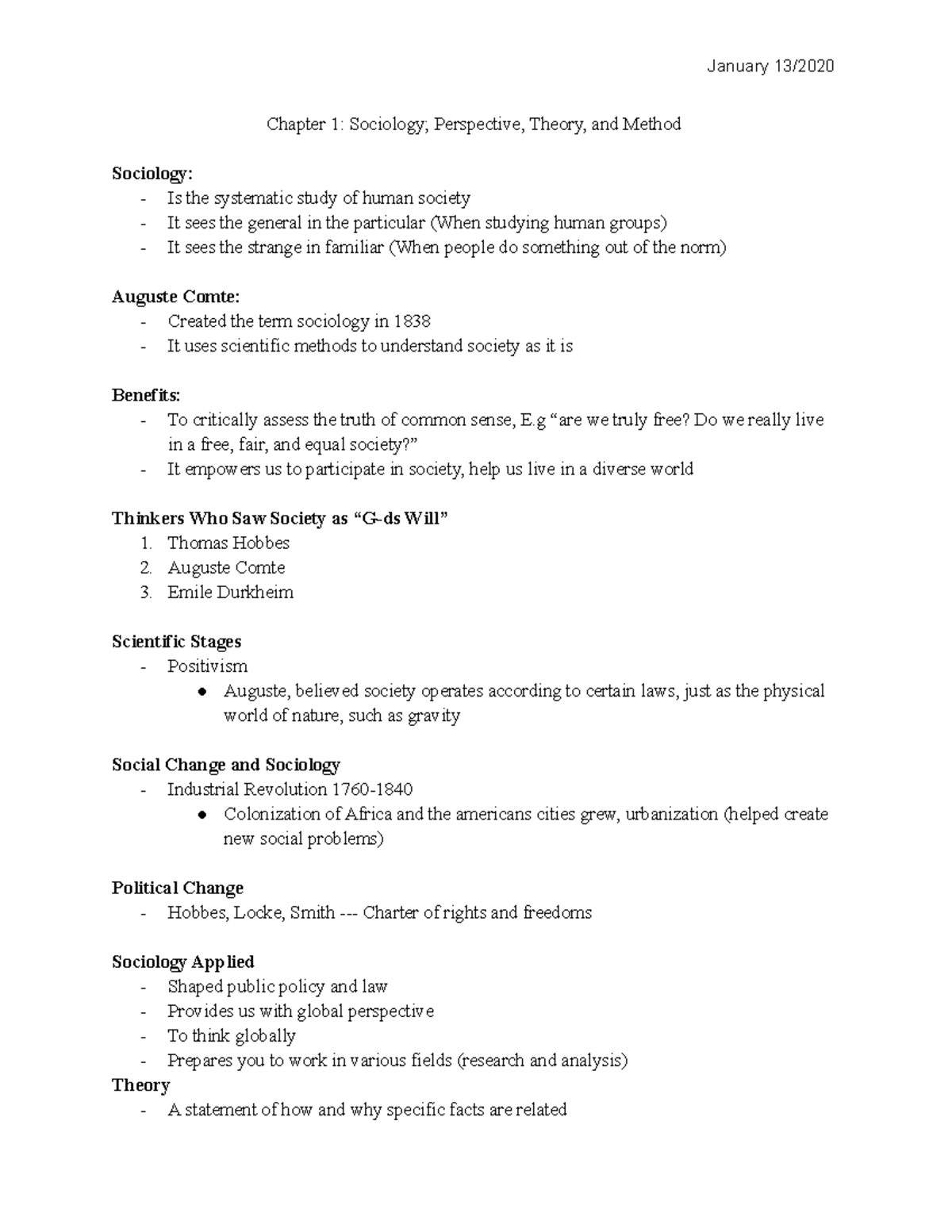 Socio 1101: Chapter 1 - January 13/ Chapter 1: Sociology; Perspective ...