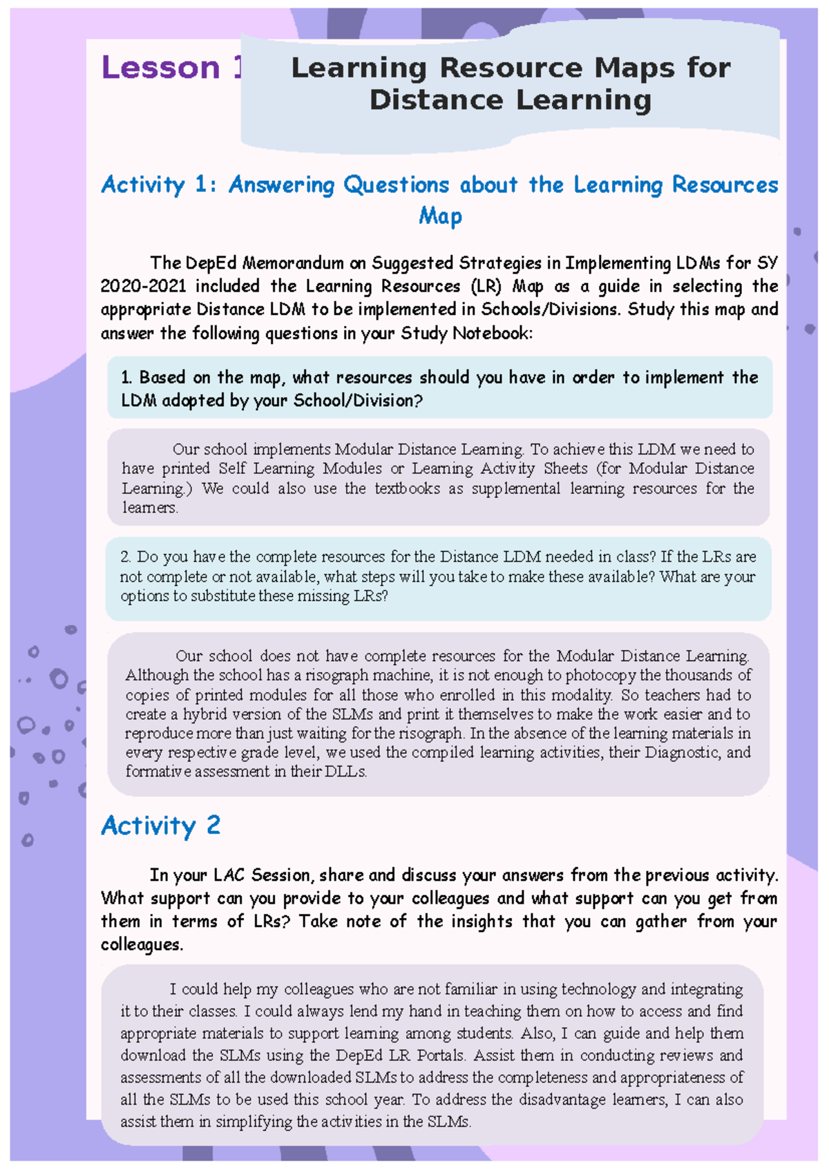 LDM Module 3B - none - Lesson 1 Activity 1: Answering Questions about the Learning Resources Map ...