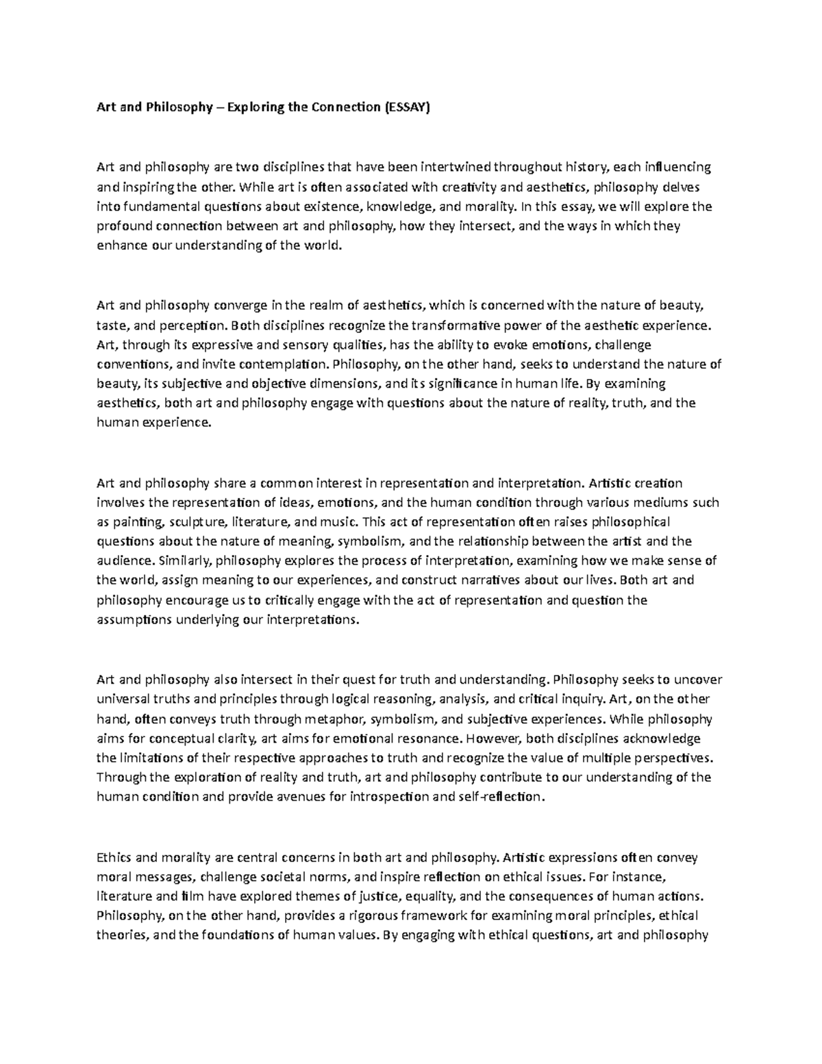 Art and Philosophy – Exploring the Connection (Essay) - While art is ...