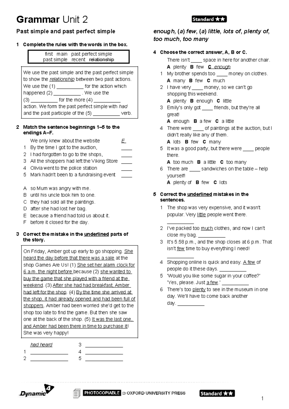 Dynamic G&V Unit 2 Standard - Grammar Unit 2 Past simple and past ...