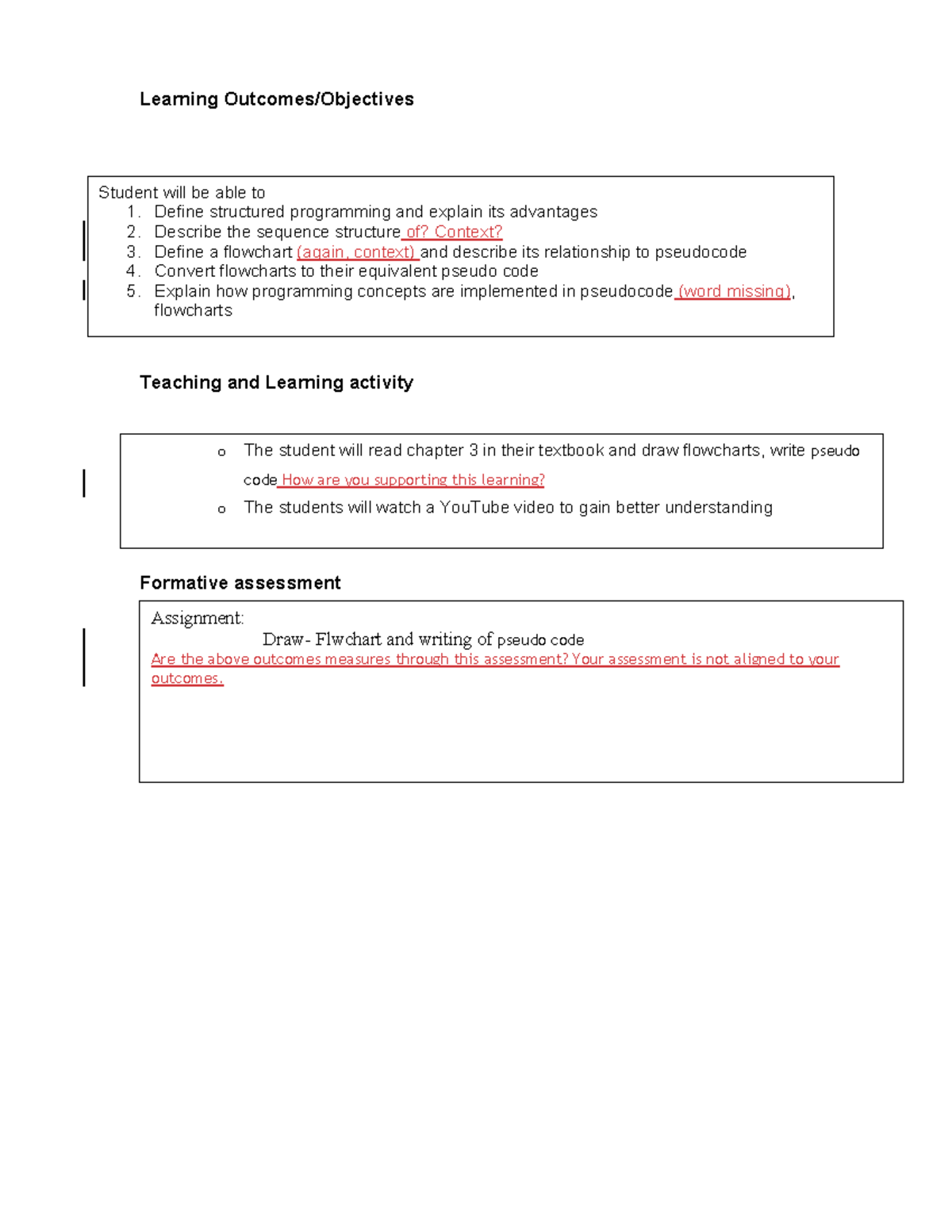 Course Summary - Learning Outcomes/Objectives Teaching and Learning ...