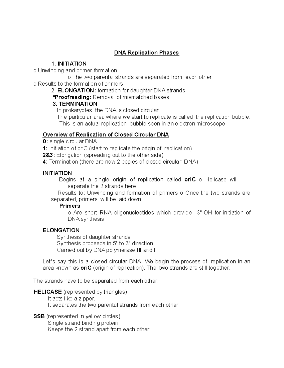 DNA Replication Phases - DNA Replication Phases INITIATION o Unwinding ...