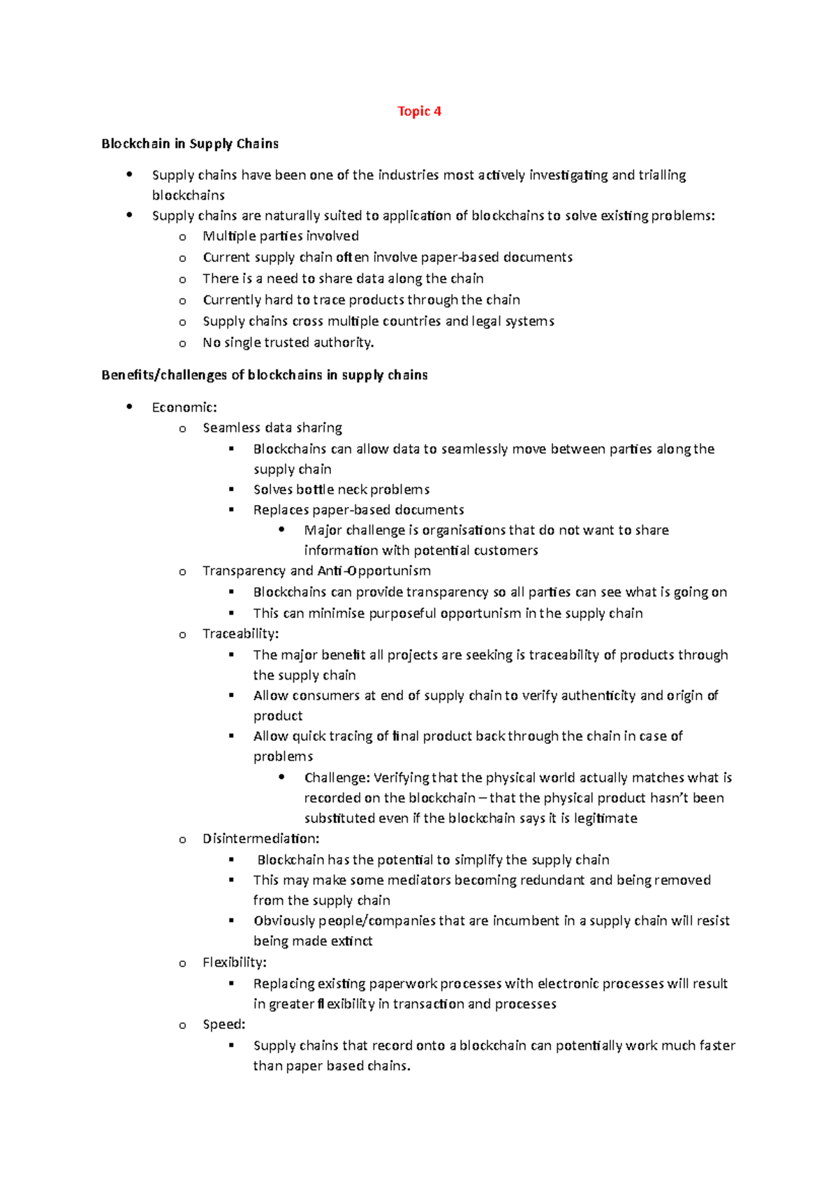 Topic 4 Lecture Notes 4 Topic 4 Blockchain In Supply Chains Supply Chains Have Been One Of