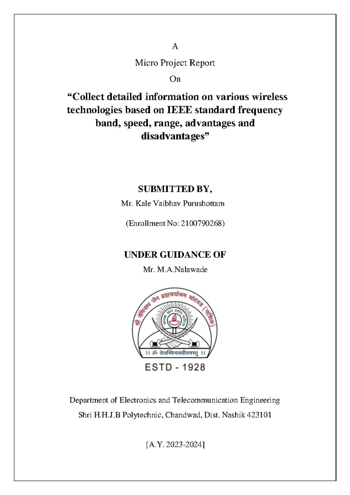 MWC complete vaibhav kale - A Micro Project Report On “Collect detailed ...