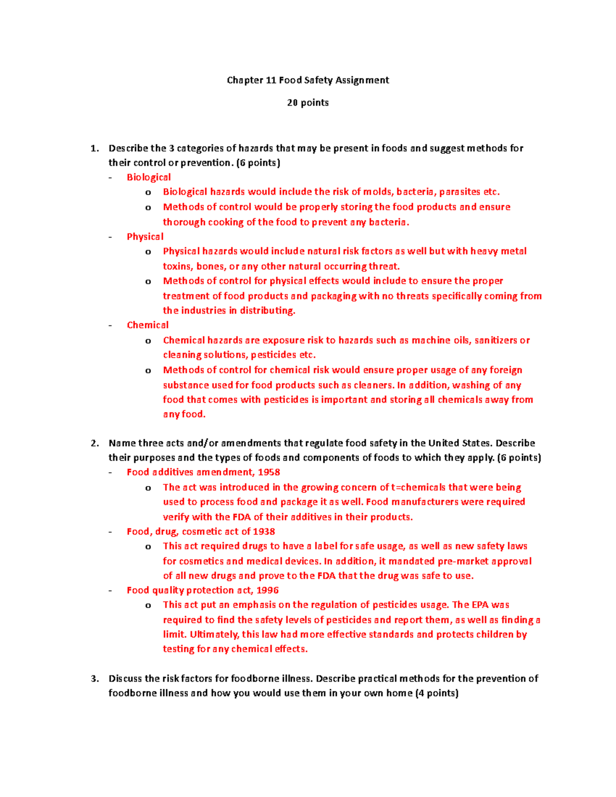 EH Assignment Chapter 11 - Chapter 11 Food Safety Assignment 20 points ...