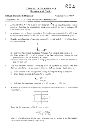 PHY221 - T2 - Solns - 2008 - Physiccs - Studocu