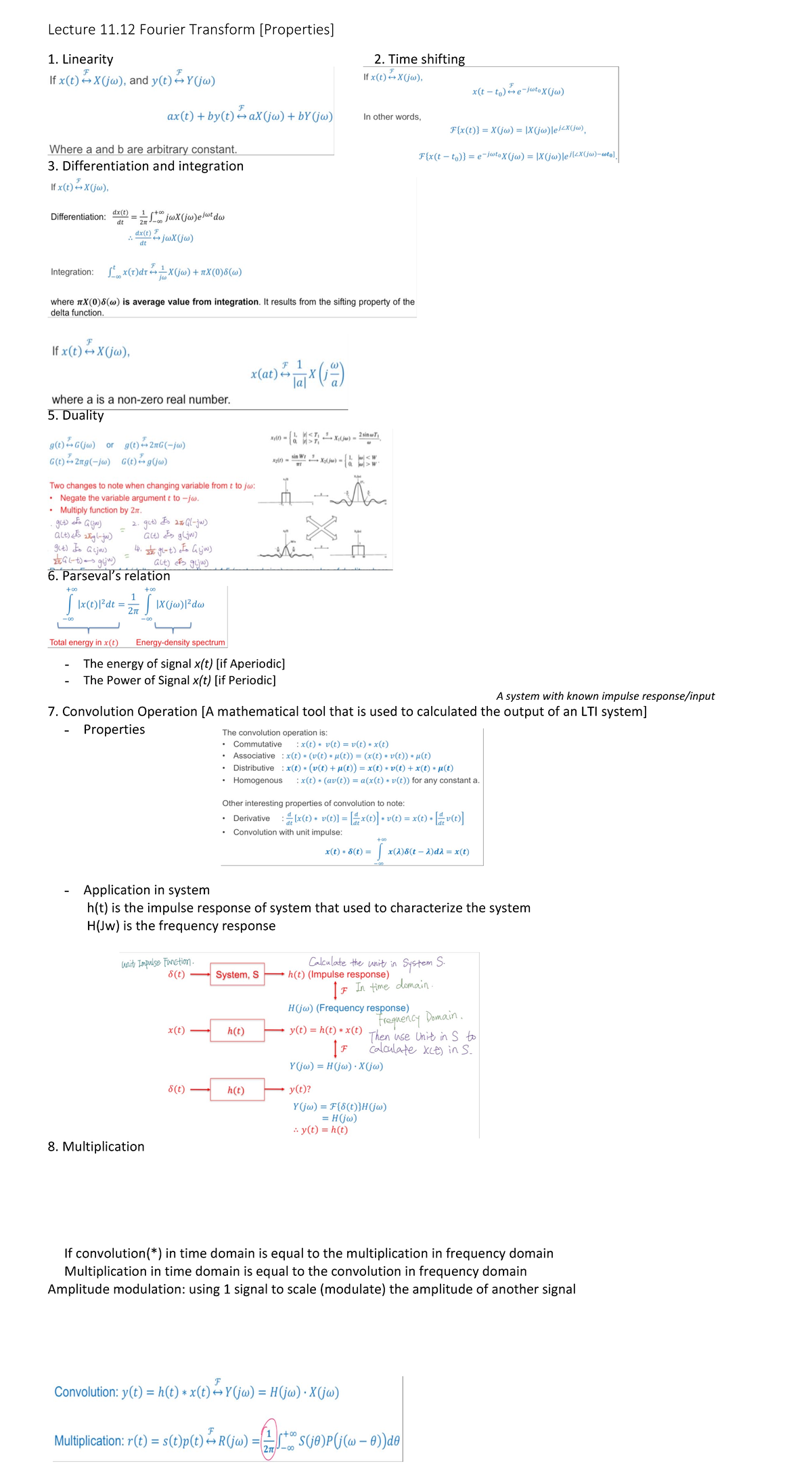 Lecture 11.12 Fourier Transform [Properties] - 1. Linearity 2. Time shifting \ 3 ...