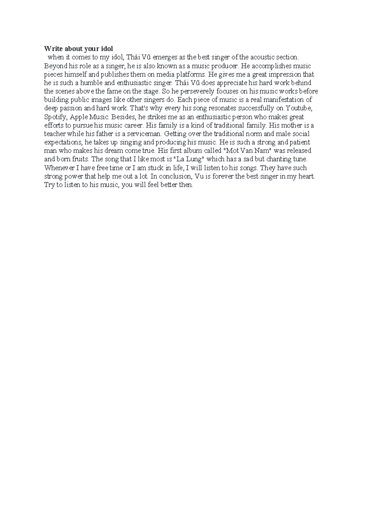 Write about your idol - Summary Sư phạm Tiểu học - Write about your ...