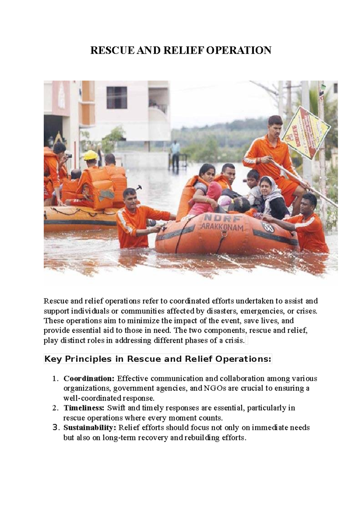 Disaster mangment - RESCUE AND RELIEF OPERATION Rescue and relief ...