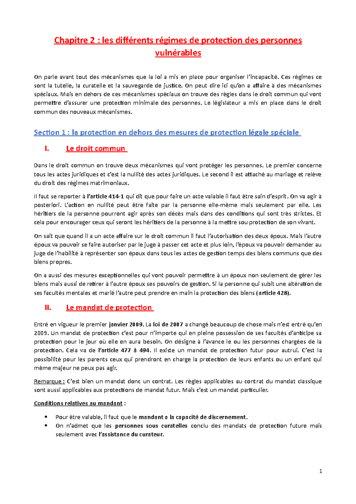 Chapitre 2. Les différents régimes de protection des personnes ...