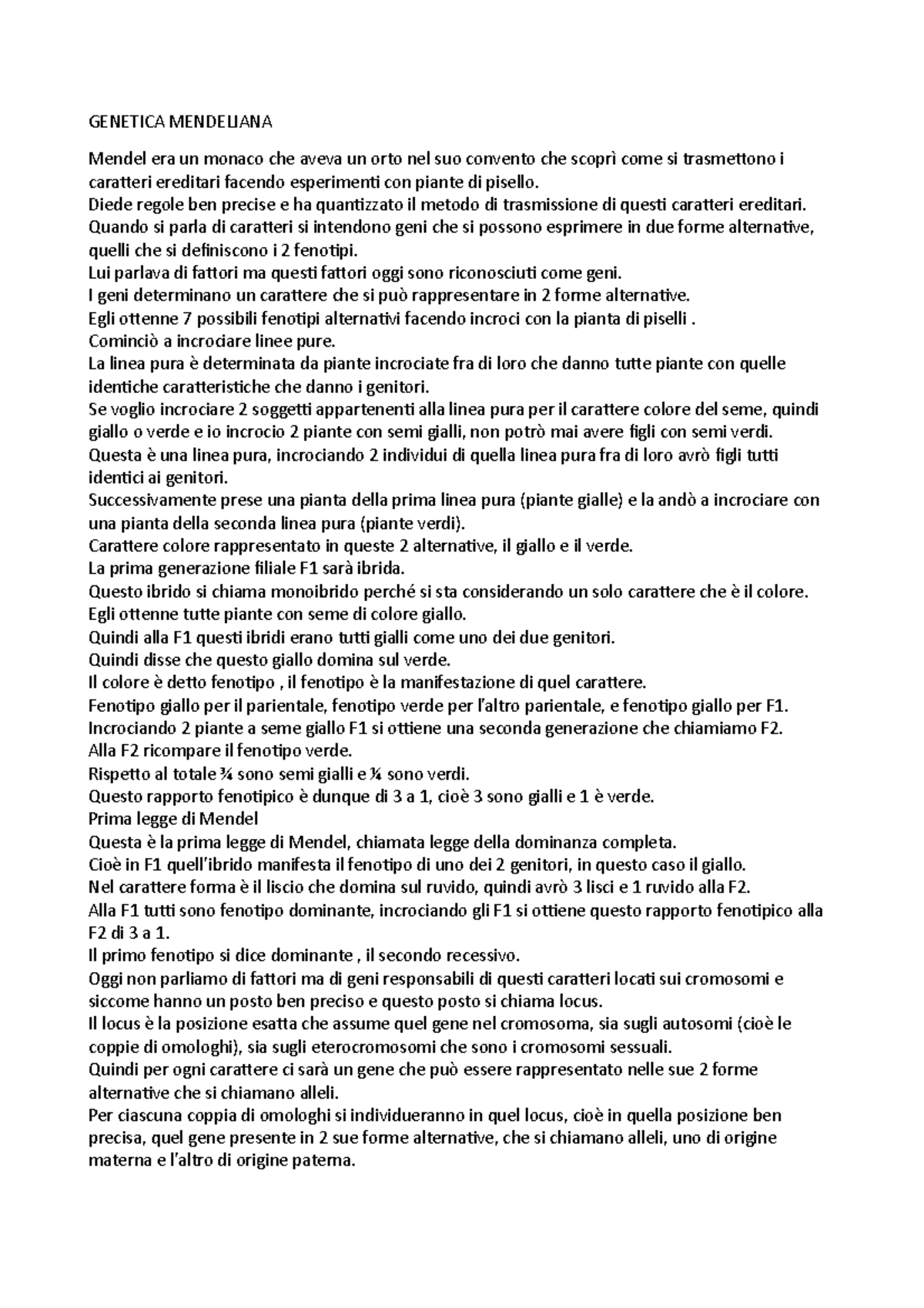 Prima Legge Genetica Mendel - GENETICA MENDELIANA Mendel era un monaco ...