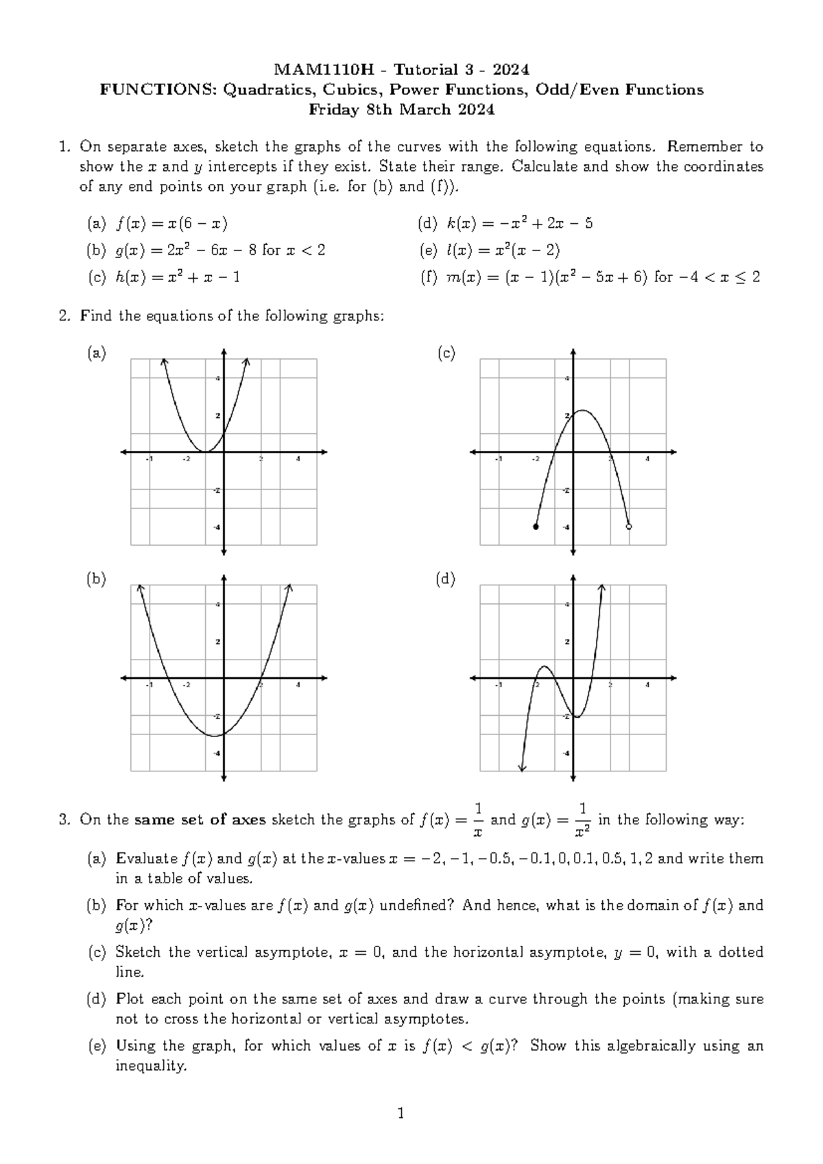 MAM1110HTutorial 3 - TUT 3 - MAM1110H - Tutorial 3 - 2024 FUNCTIONS ...