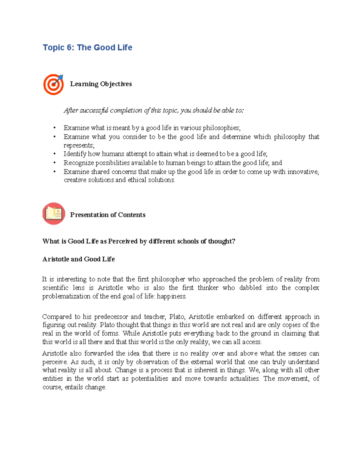 Christian STS - noes for sts materials - Topic 6: The Good Life ...