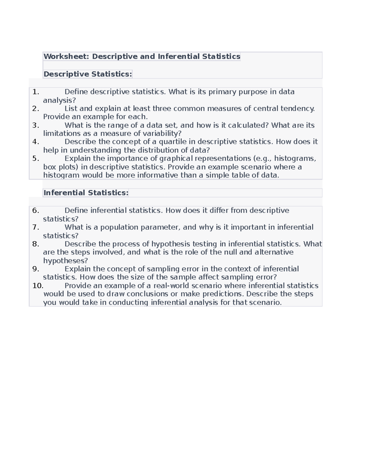 Worksheet 2 - Worksheet: Descriptive and Inferential Statistics ...
