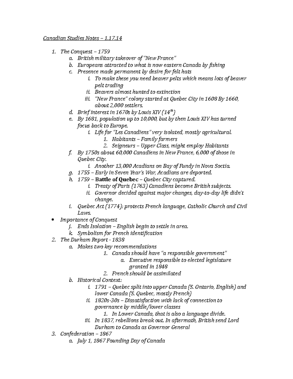 Canadian Studies Notes – 1/17/14 - Canadian Studies Notes – 1. The ...