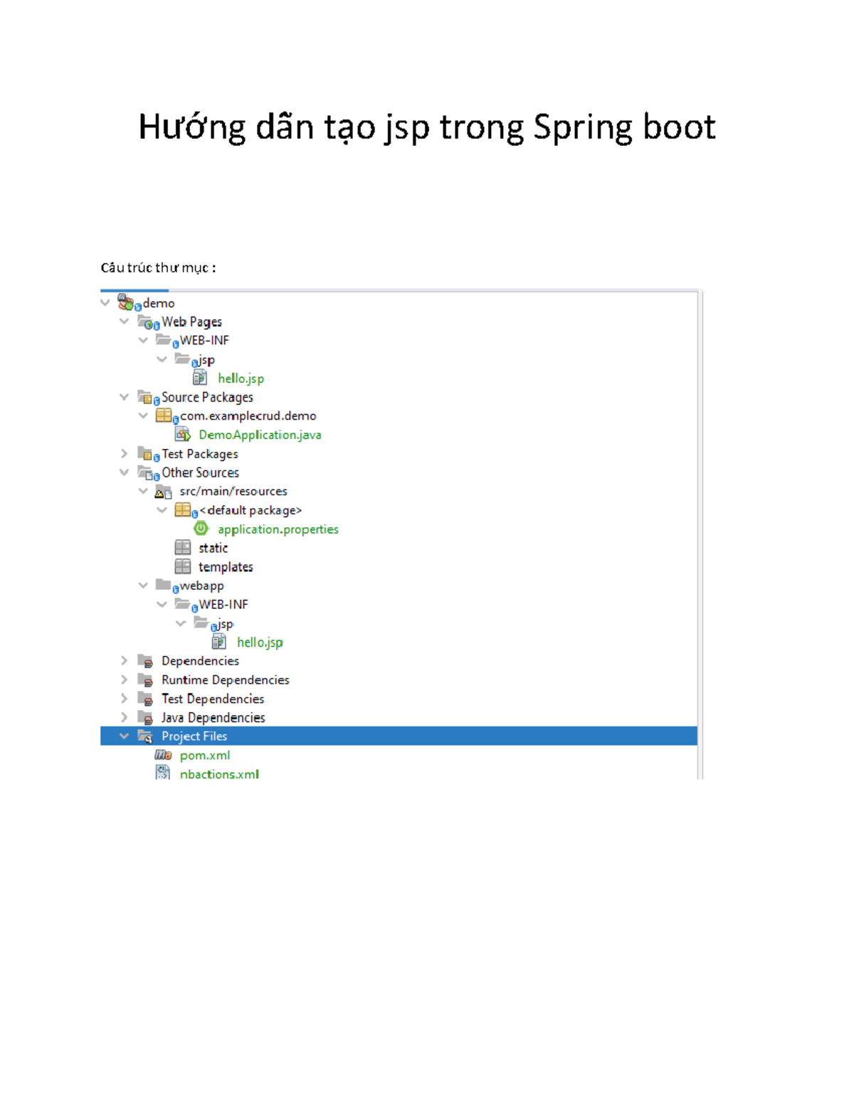 Springboot Project - asdasd - H ướng dẫẫn t o jsp trong Spring boot ạ Cẫấu trúc th ư m c :ụ Đẫầu ...