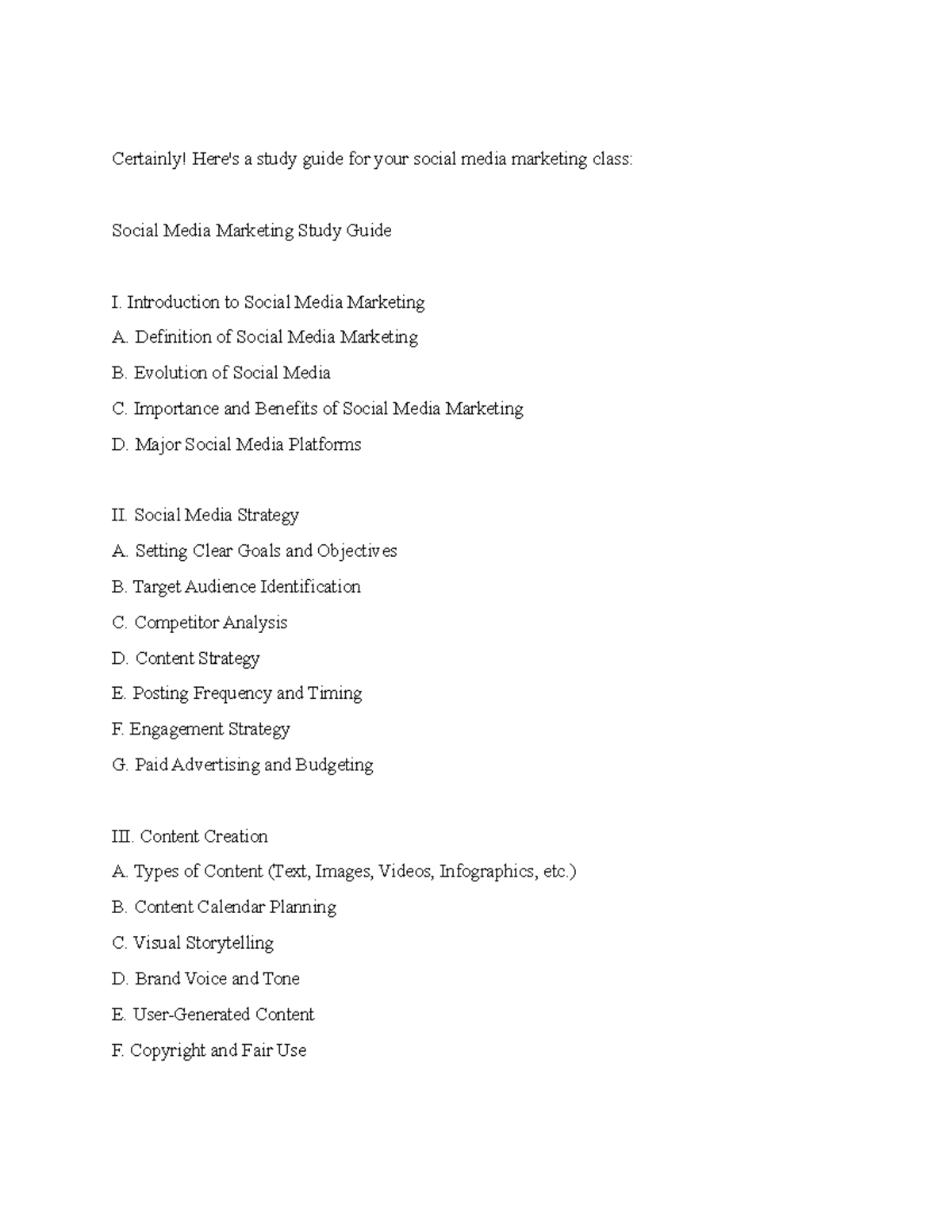 Social Media Marketing Guide 2 - Certainly! Here's a study guide for ...