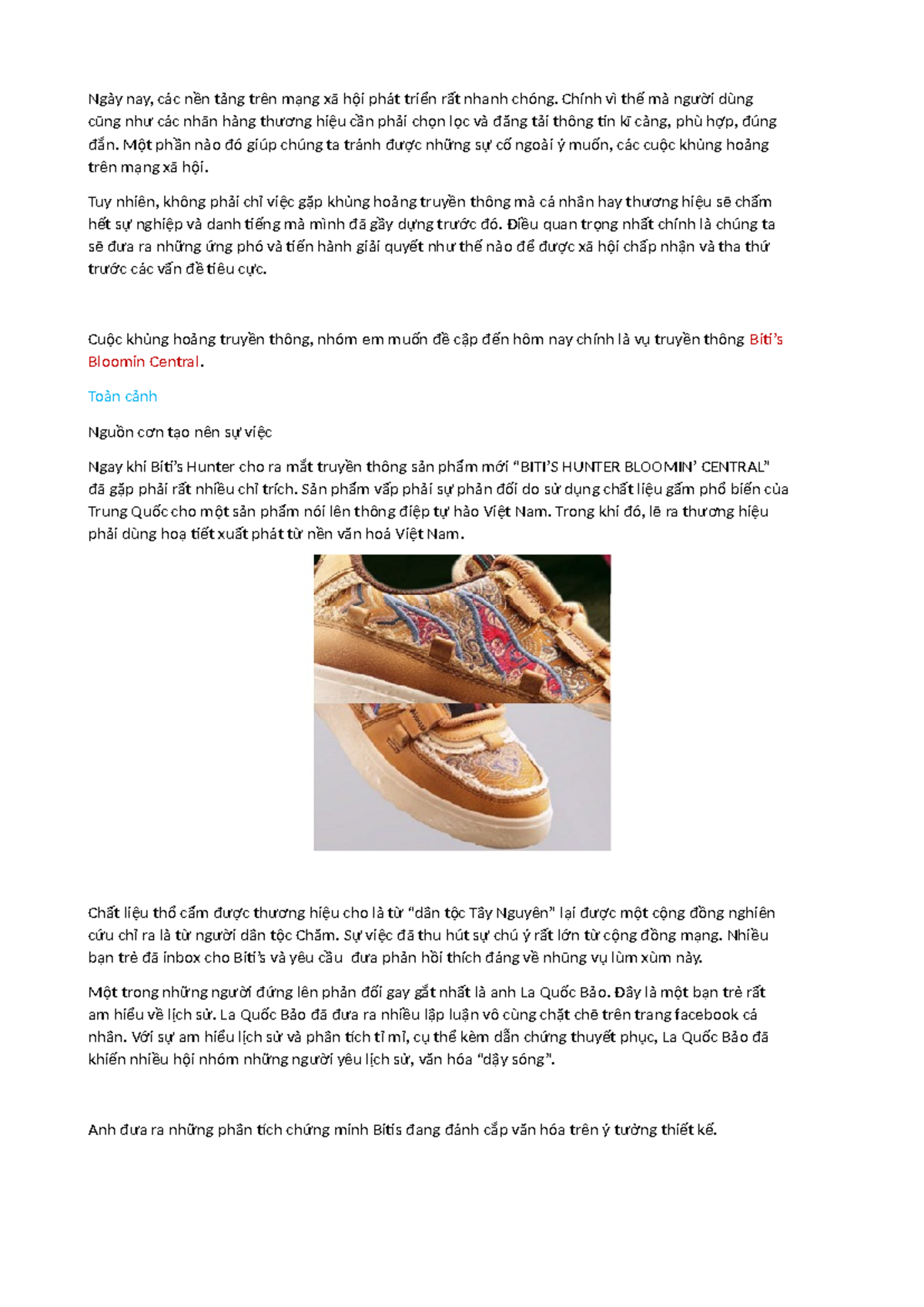 Bitis - case study xử lí khủng hoảng truyền thông - Ngày nay, các nền tảng trên mạng xã hội phát ...