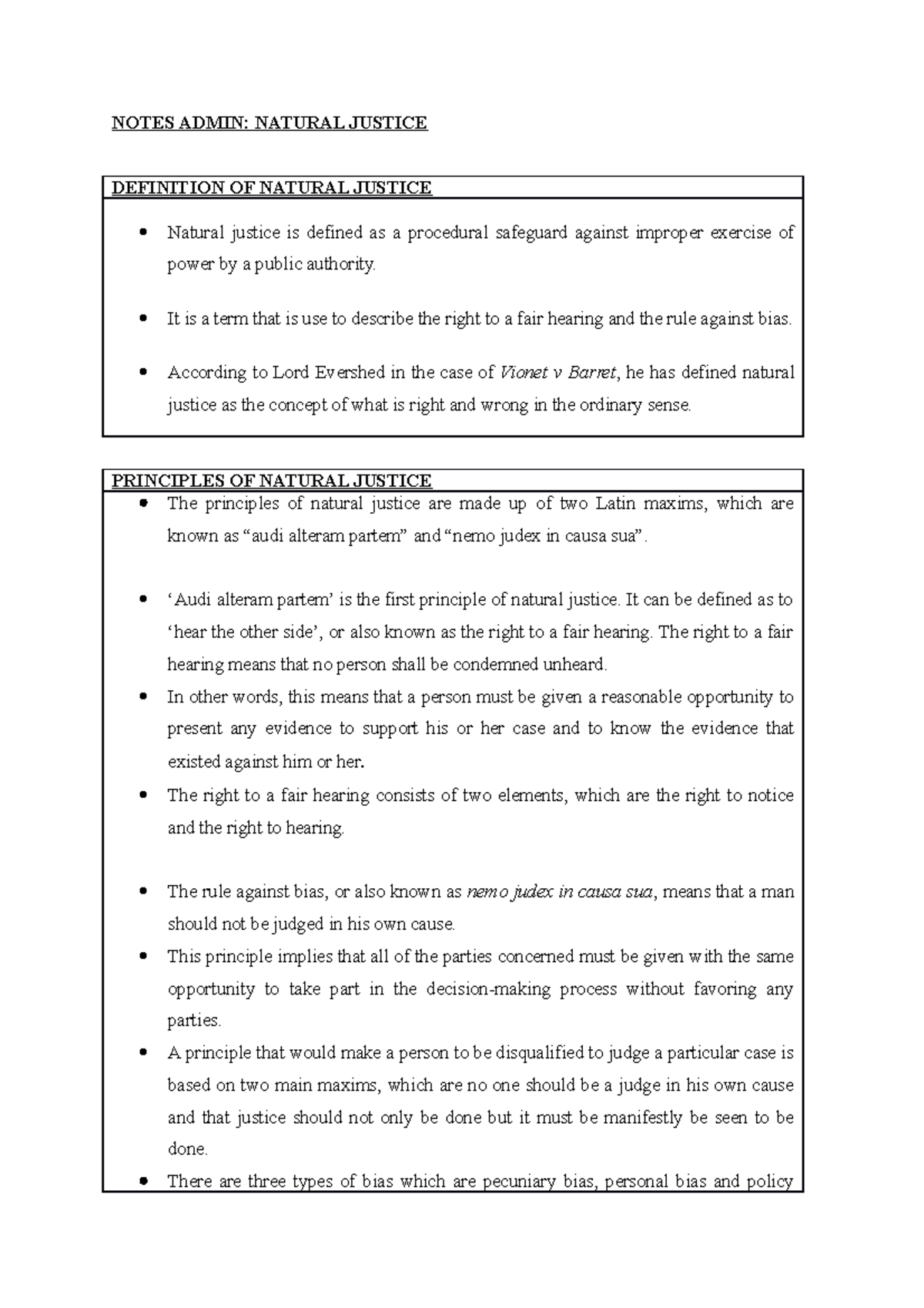 NOTES ON ADMINISTRATIVE LAW ON THE TOPIC OF NATURAL JUSTICE ...