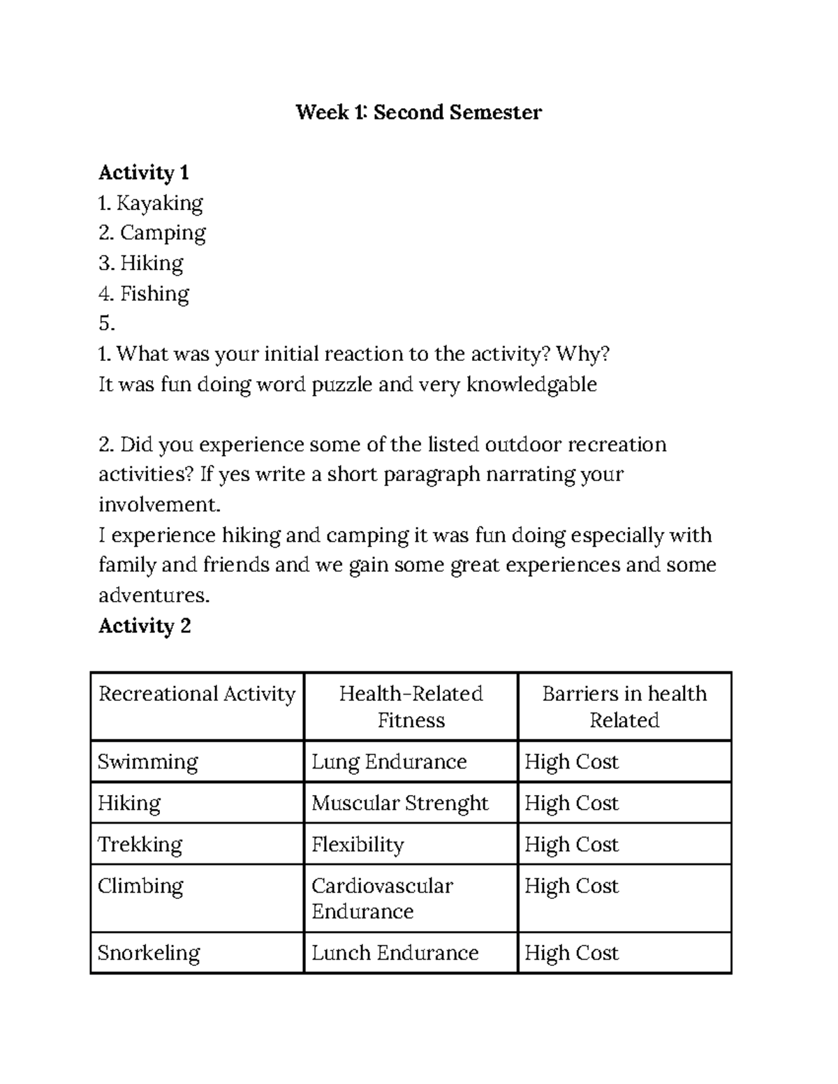 Week 1 Second Semester - this is just a sample/practice material or ...