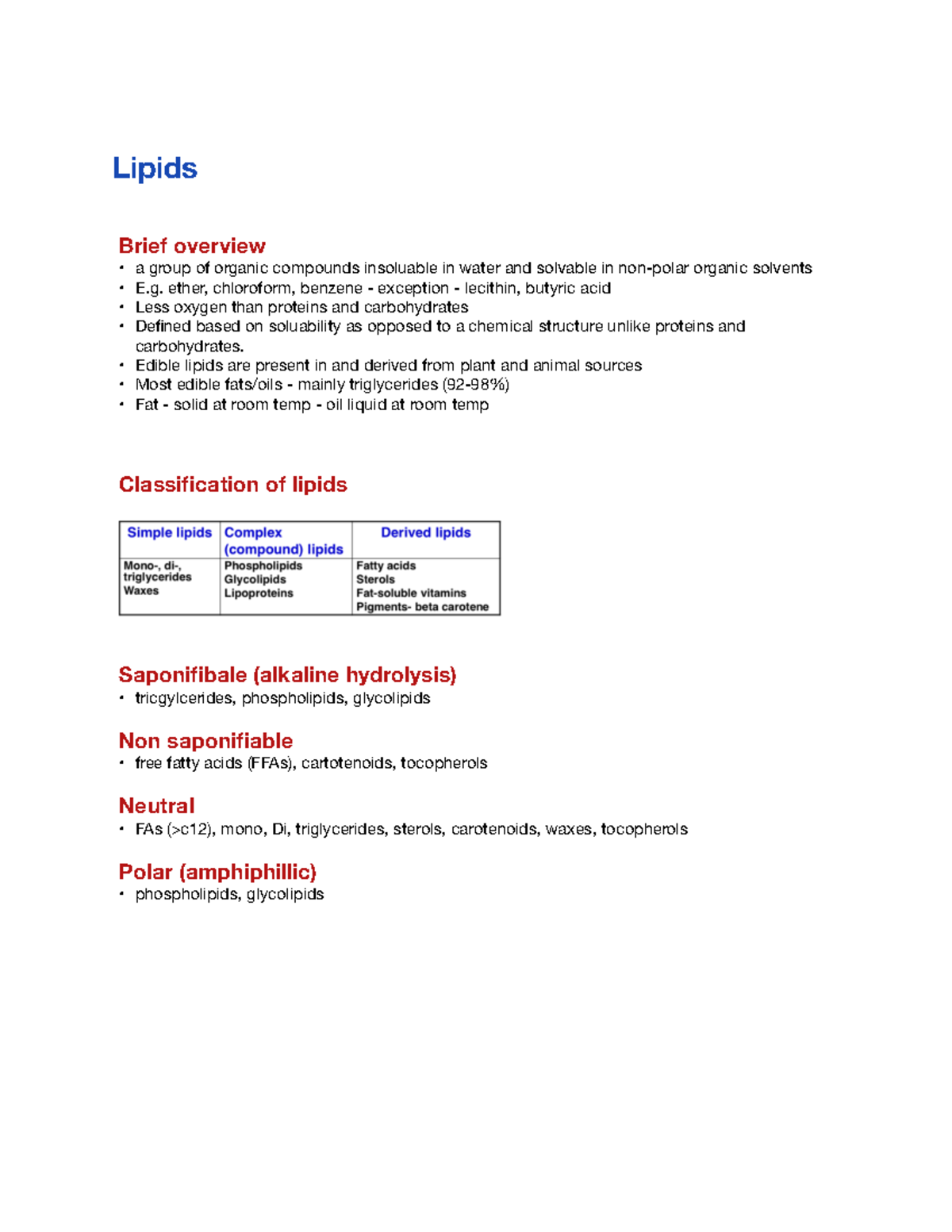 Lipids - Lecture Notes (Topic) - Lipids Classification of lipids Brief ...