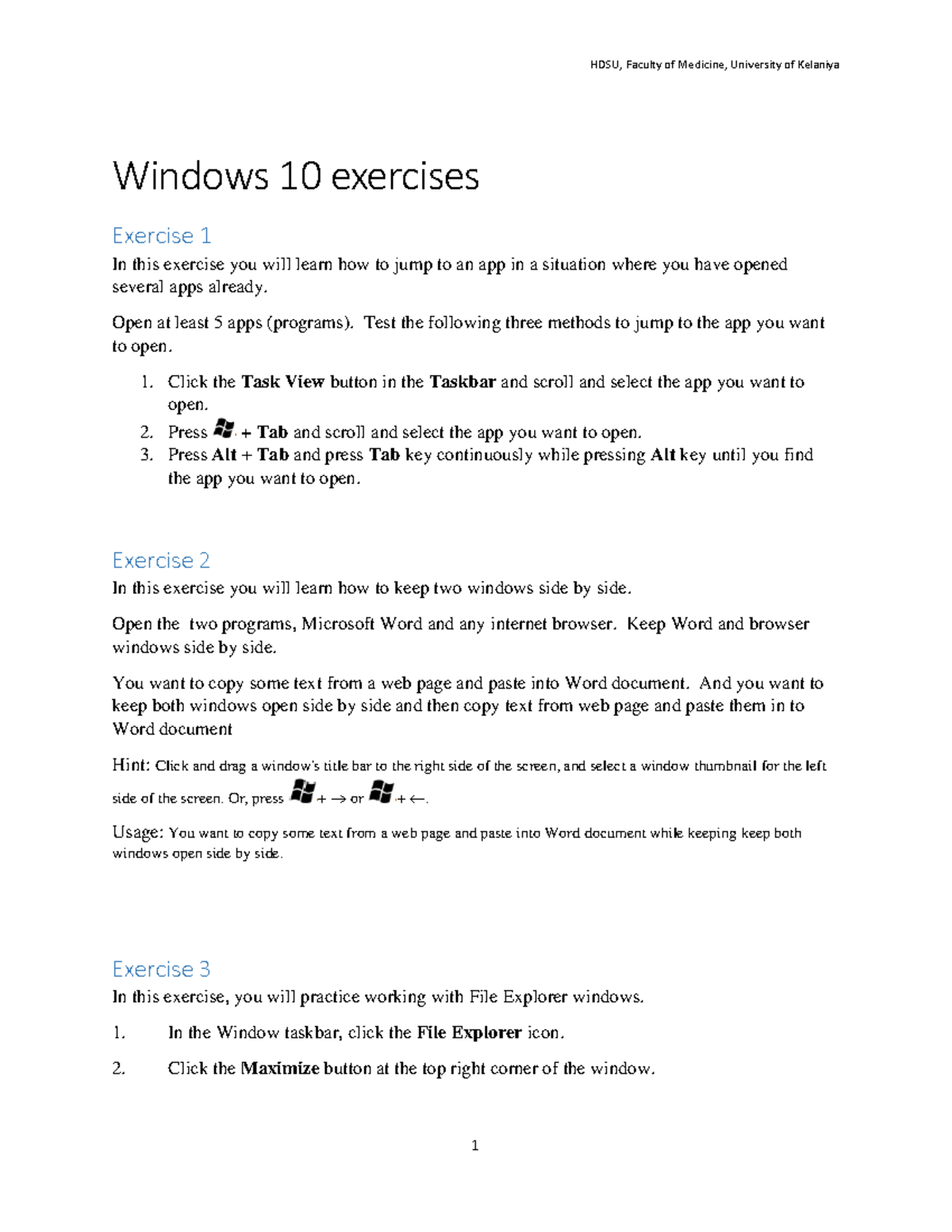 Windows 10 step by step - Windows 10 exercises Exercise 1 In this ...