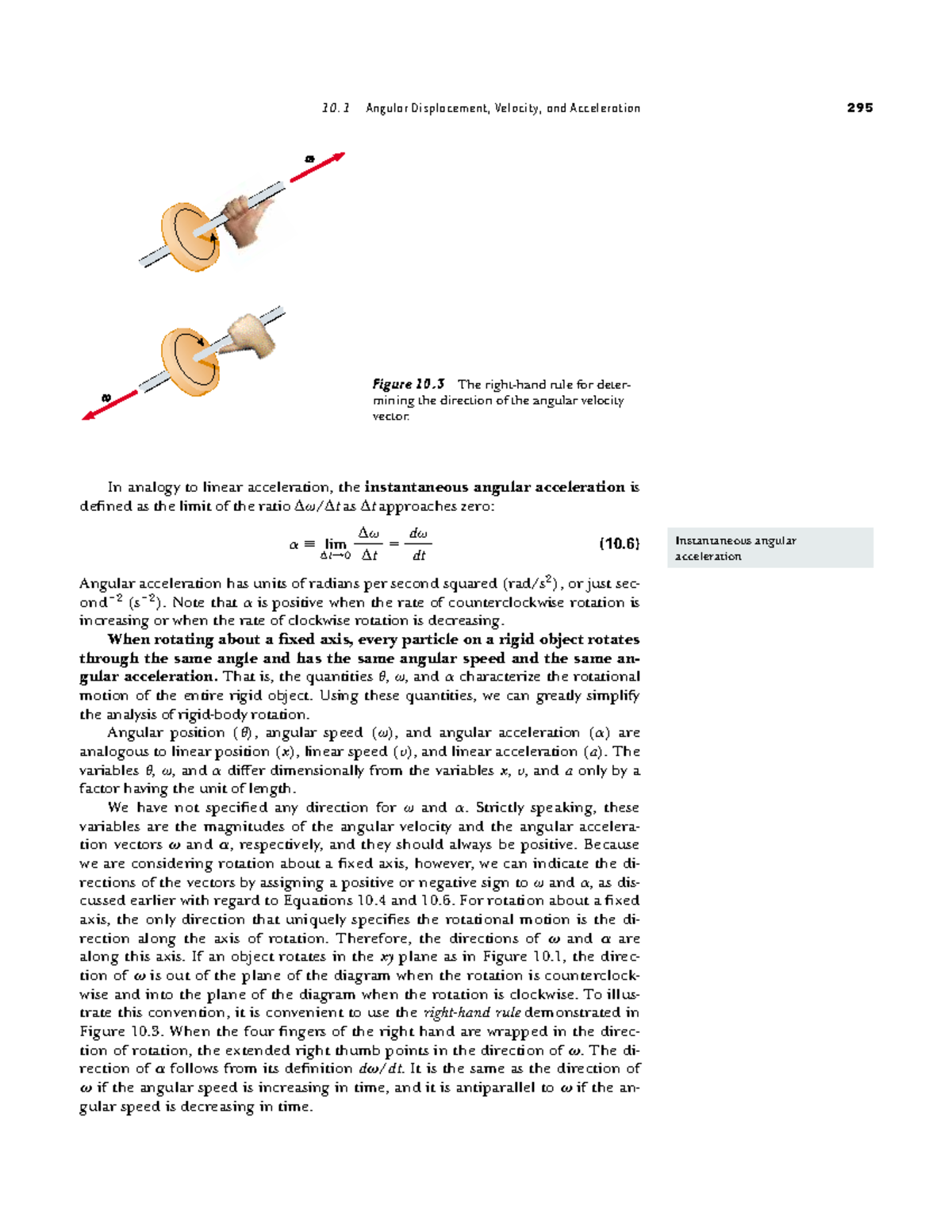 Fundamentals of Physics -16 - 10 Angular Displacement, Velocity, and Acceleration 295 In analogy ...