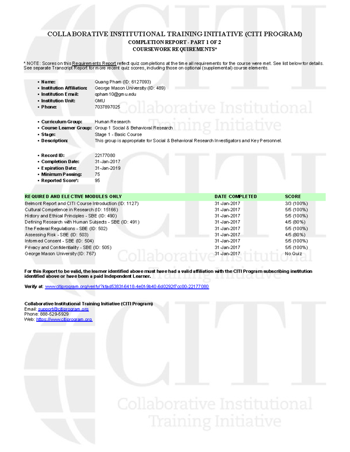 Citi Completion Report 6127093 - COLLABORATIVE INSTITUTIONAL TRAINING ...