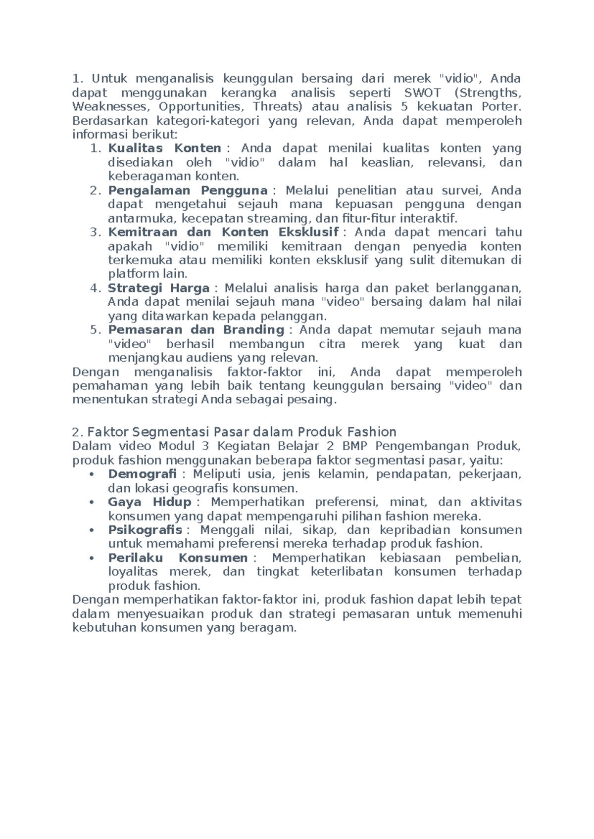 Tugas 2 Pengembangan Produk 2 - 1. Untuk menganalisis keunggulan ...