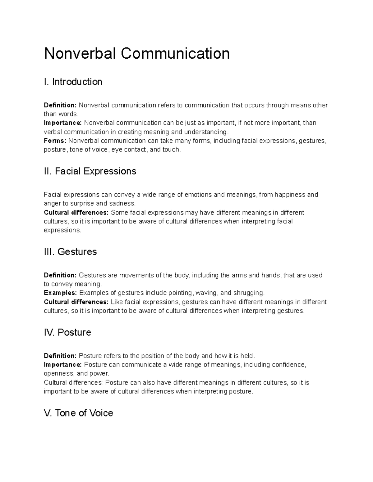 Communication Skills Lecture Notes 7 - Nonverbal Communication ...