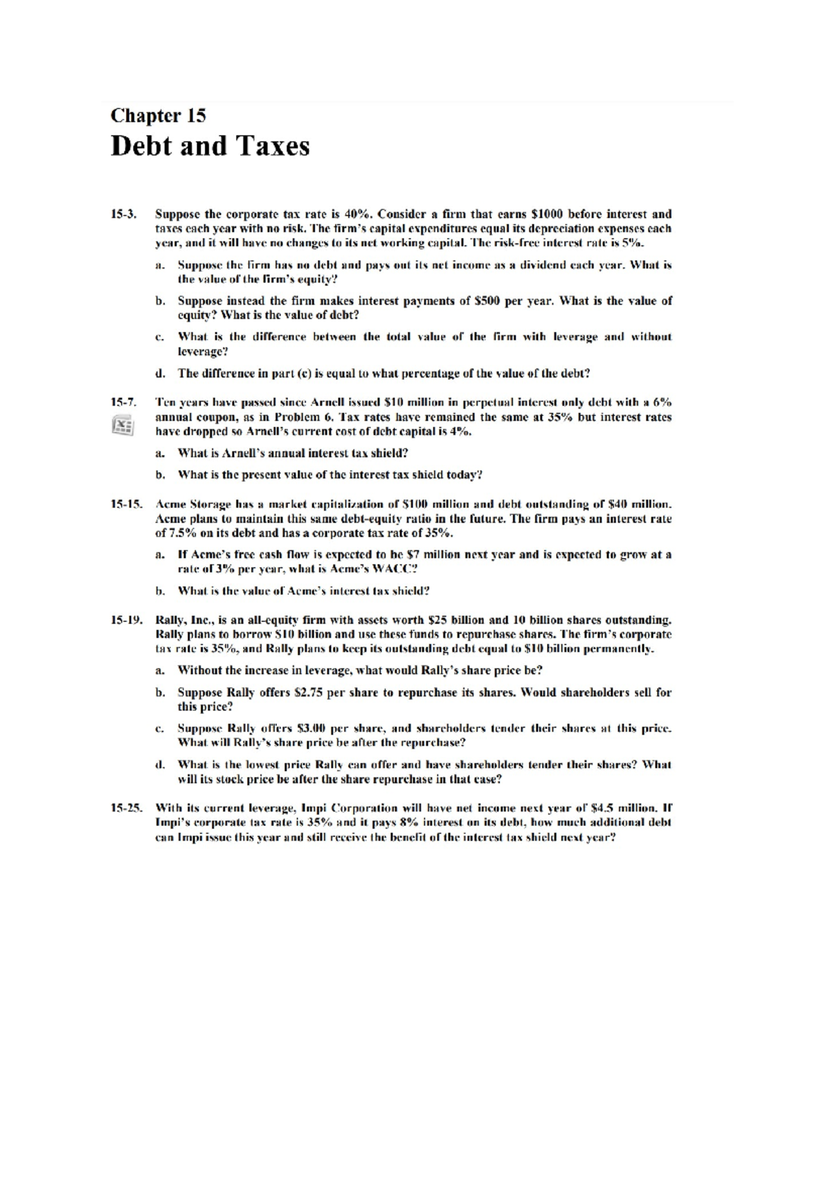 Tutorial 4 - tbhgfrvdcsxbfgggfb tbgr tgre - Chapter 15 Debt and Taxes Suppose the corporate tax ...