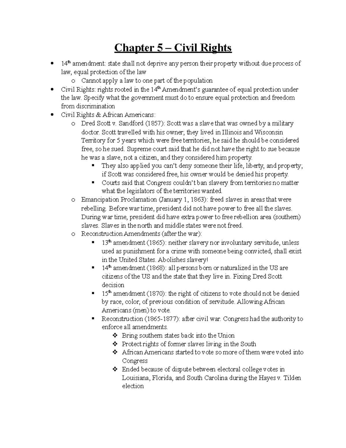 Chapter 5 - Lecture notes 7 - Chapter 5 – Civil Rights 14th amendment ...