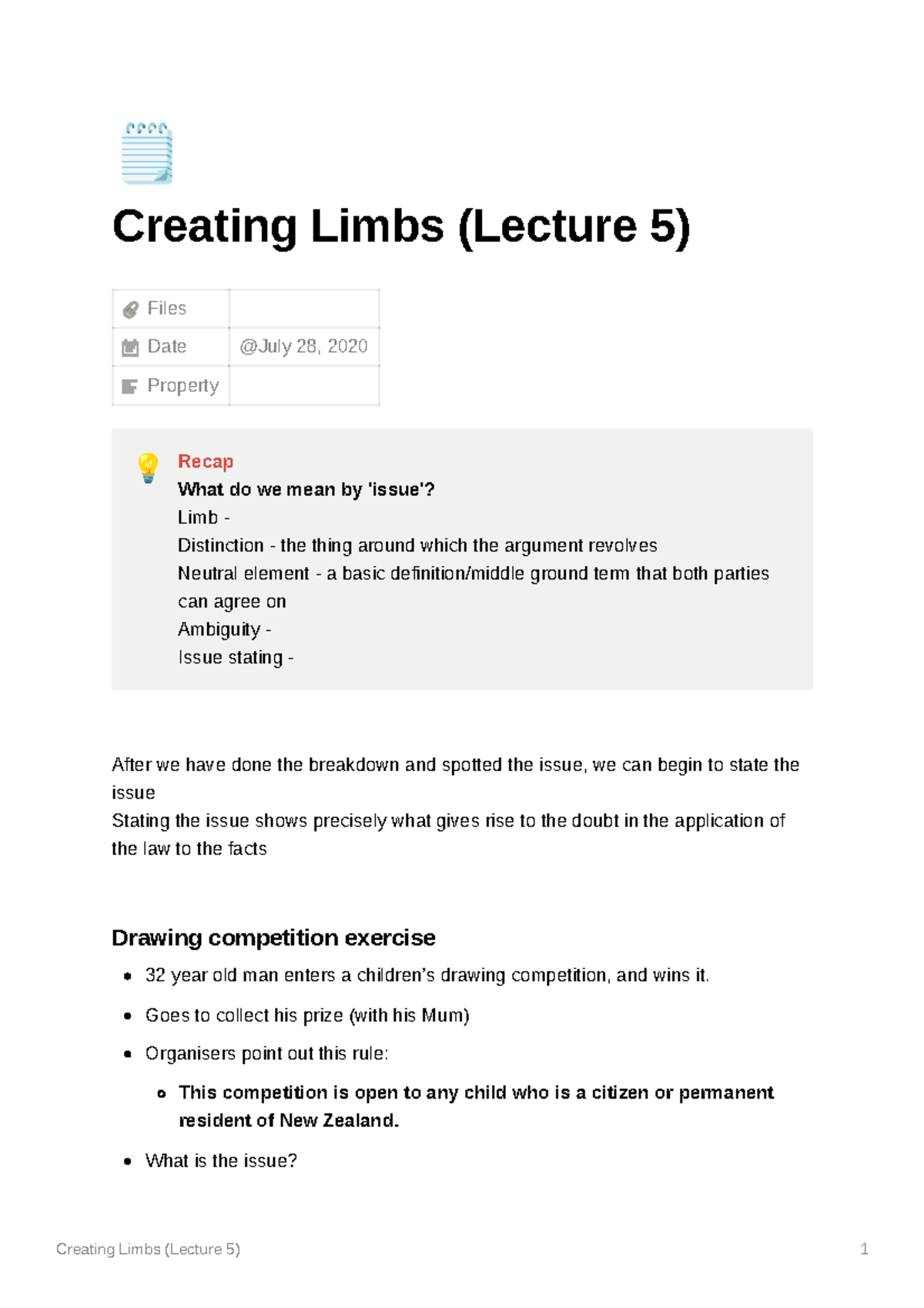 Creating Limbs (Lecture 5) - 🗒 Creating Limbs (Lecture 5) Files Date Property 💡 Recap What do we ...