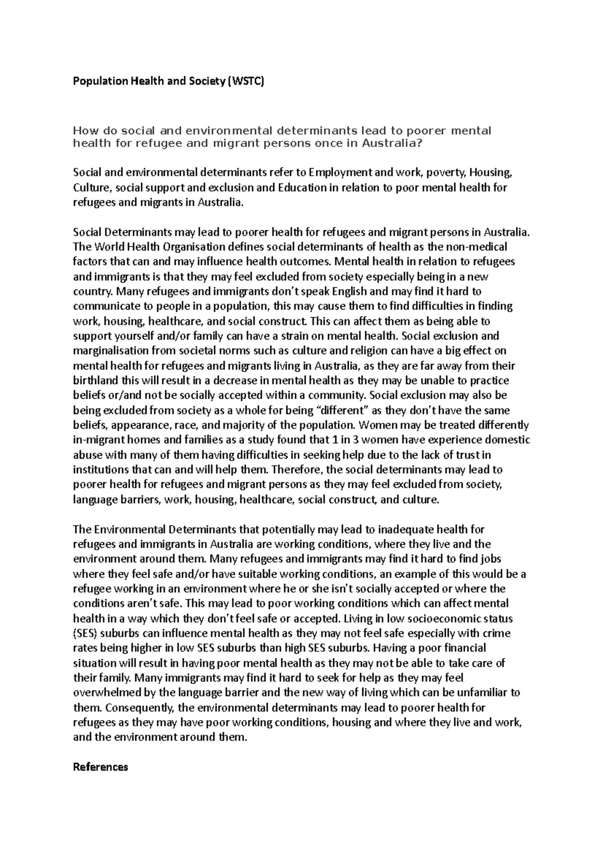 assessment for population - Population Health and Society (WSTC) How do ...