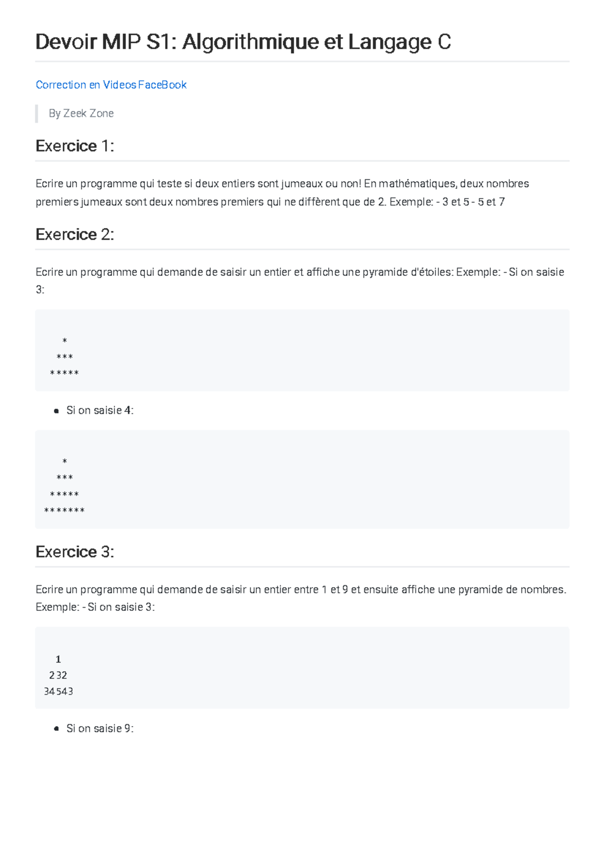 Devoir MIP S1 Langage C - Devoir MIP S1: Algorithmique et Langage CDevoir MIP S1: Algorithmique ...