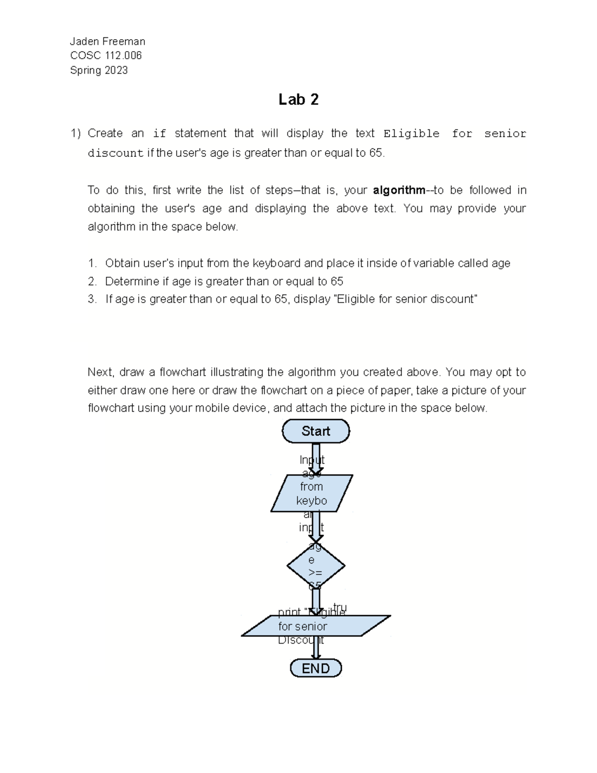 Copy of Lab 2 - Notes - COSC 112. Spring 2023 Lab 2 Create an if ...
