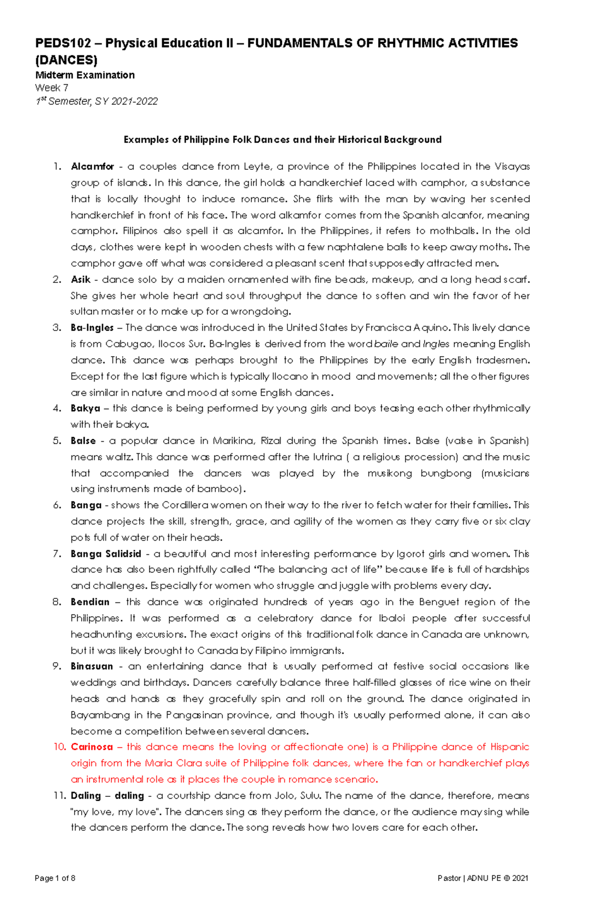 List of Philippine Folk Dances - (DANCES) Midterm Examination Week 7 1 ...